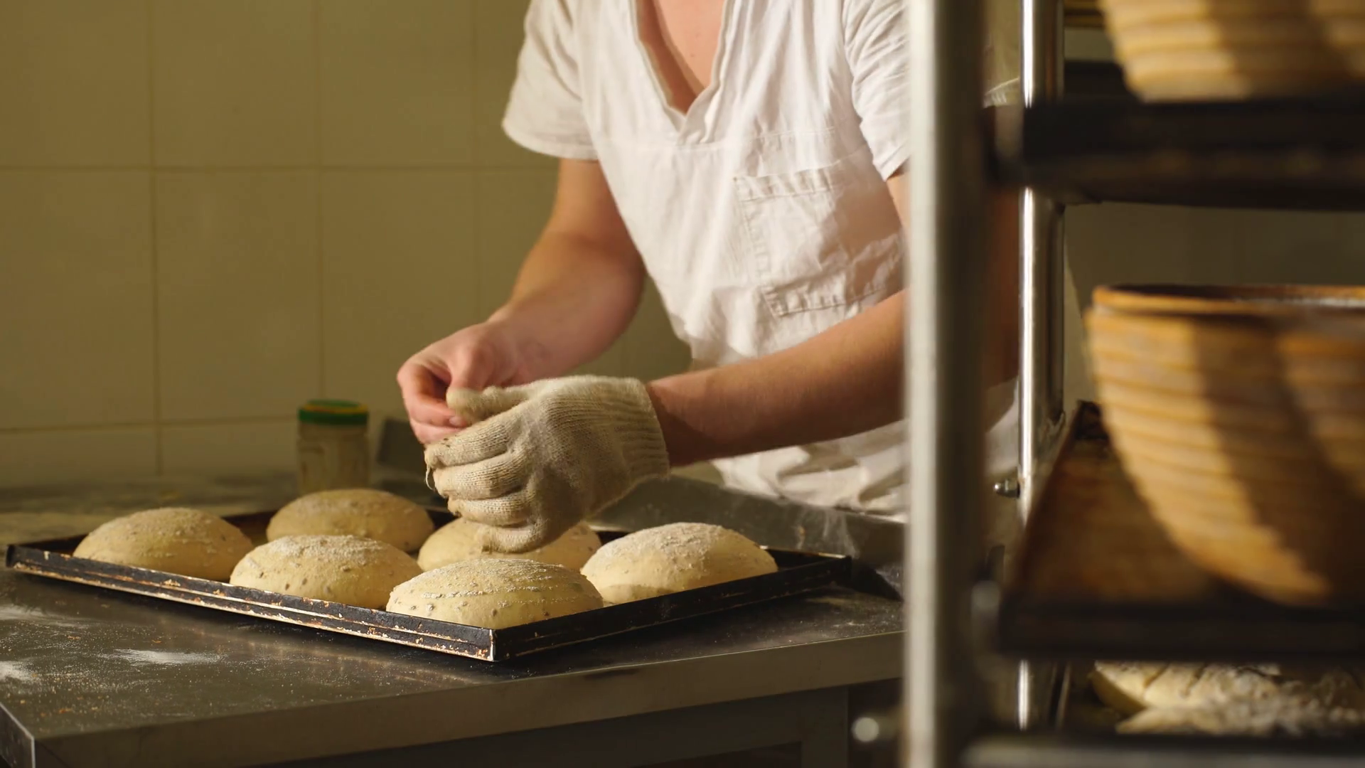 A Baker Makes Manual Incisions On Dough Stock Footage SBV-313827174 ...