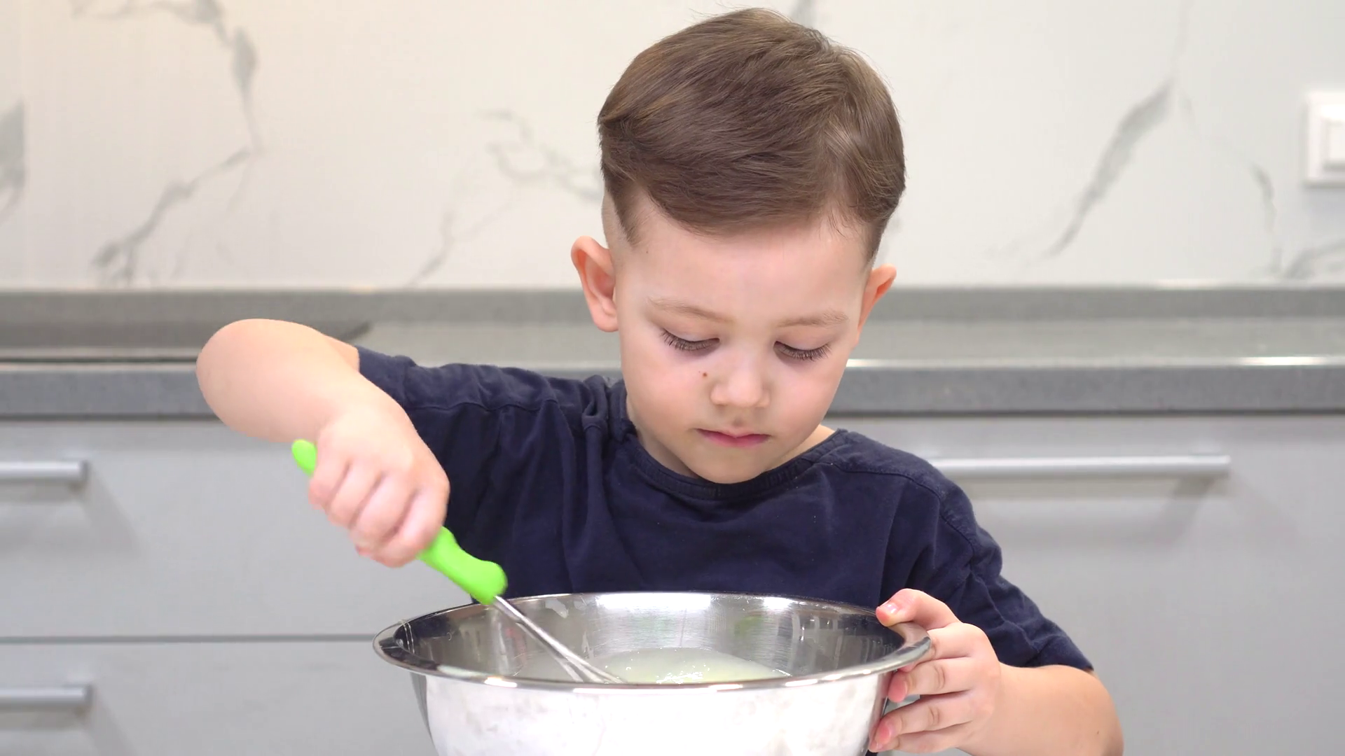 Cooking Child Lifestyle: Smiling Little Boy Stock Footage SBV-338303944 ...