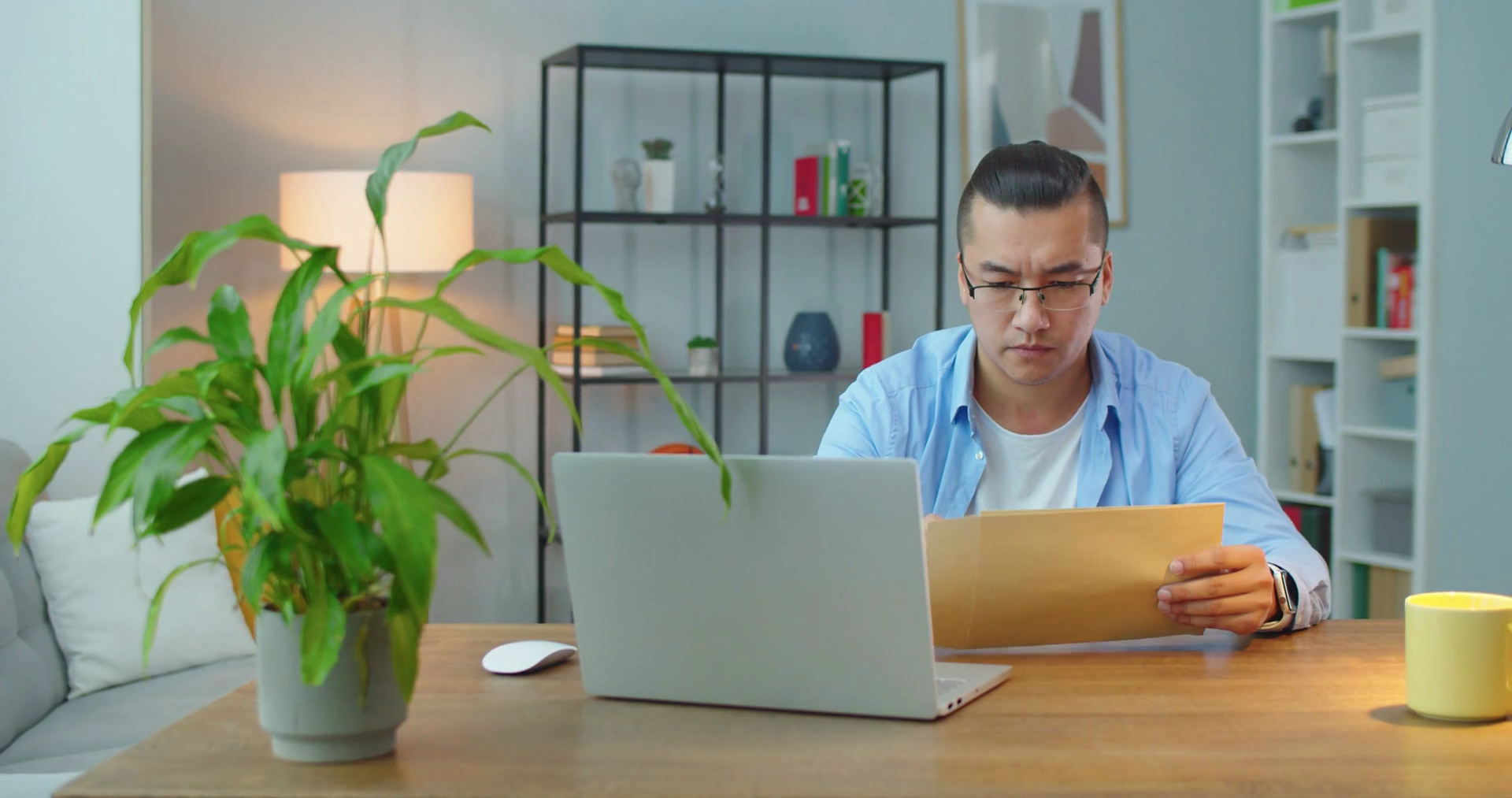 Young Asian Man Open Envelope Holding Paper Stock Footage SBV-348459436 ...