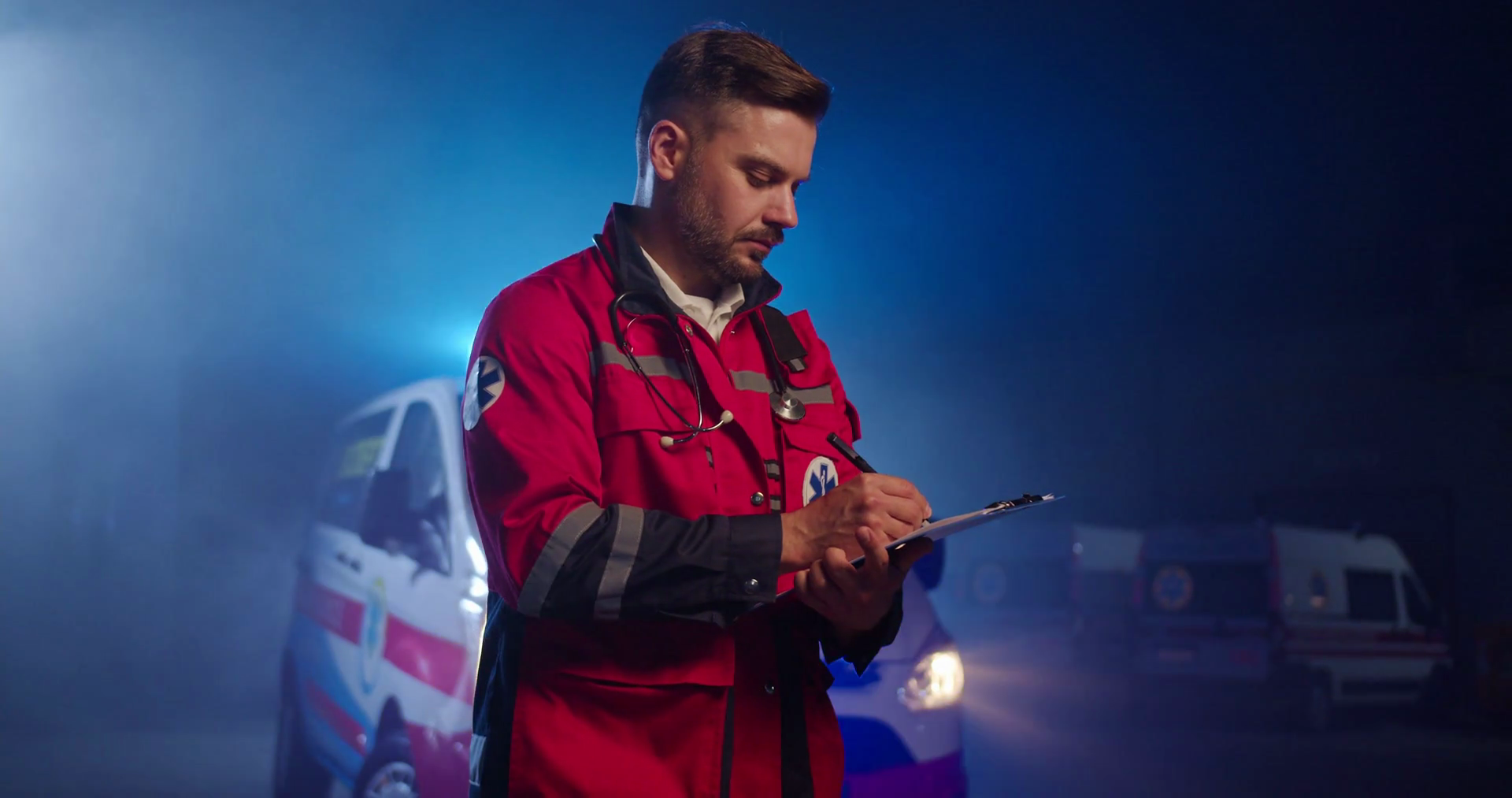 Handsome Young Caucasian Male Paramedic In Stock Footage SBV-348459643 ...