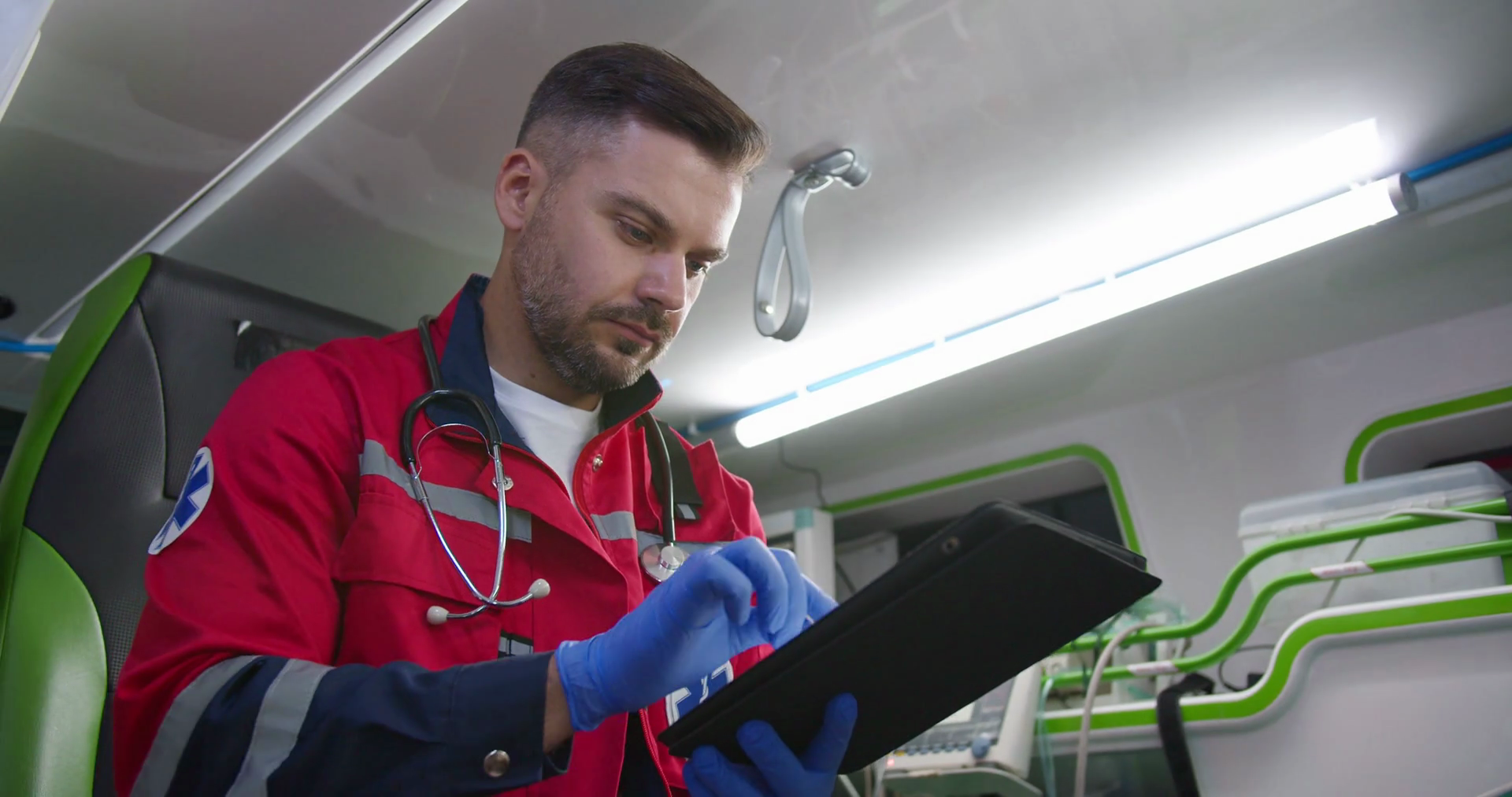 Caucasian Young Handsome Male Paramedic In Stock Footage SBV-348459874 ...