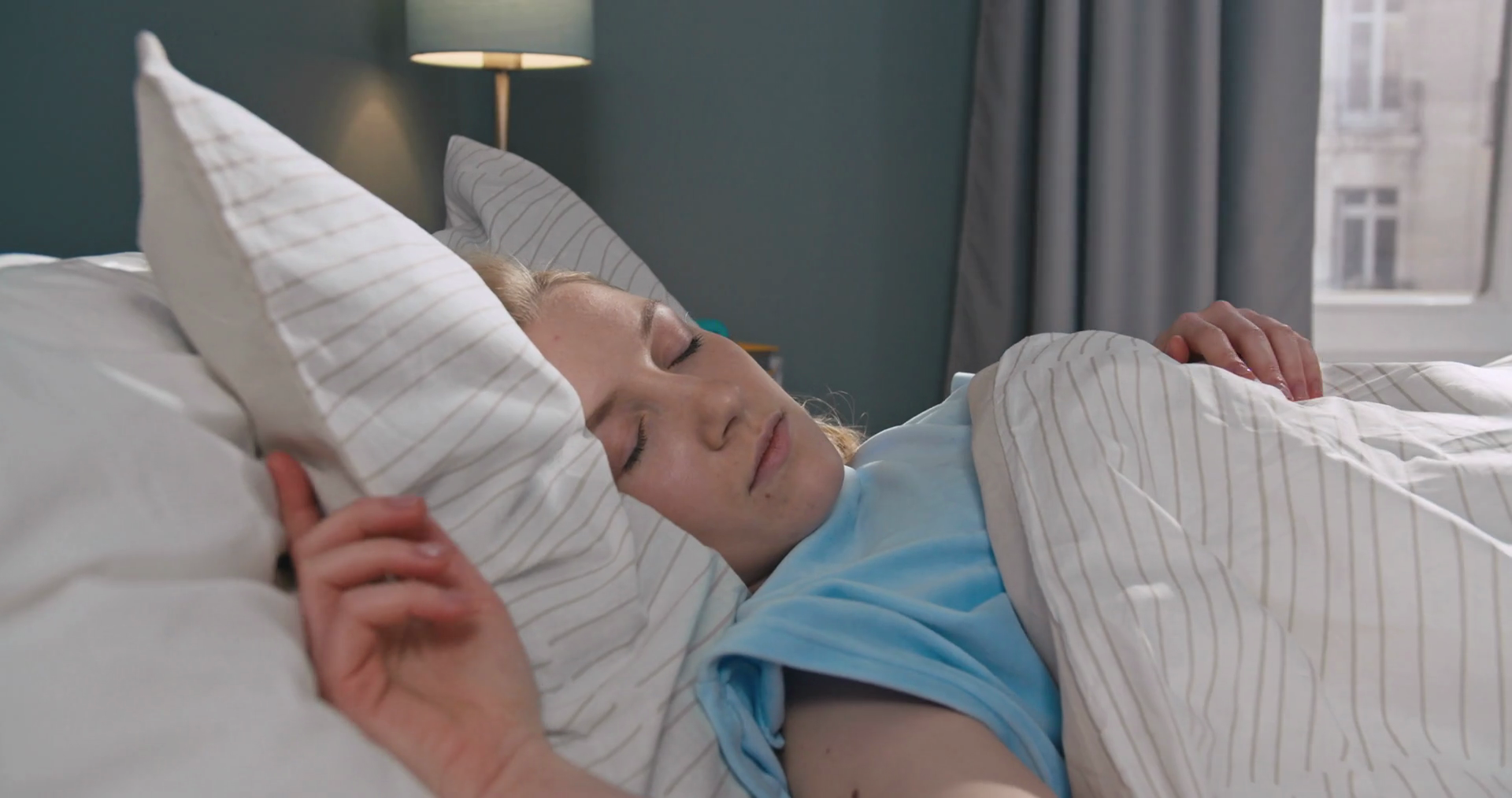 Portrait Of Joyful Young Woman Waking Up Stock Footage SBV-347742523 ...