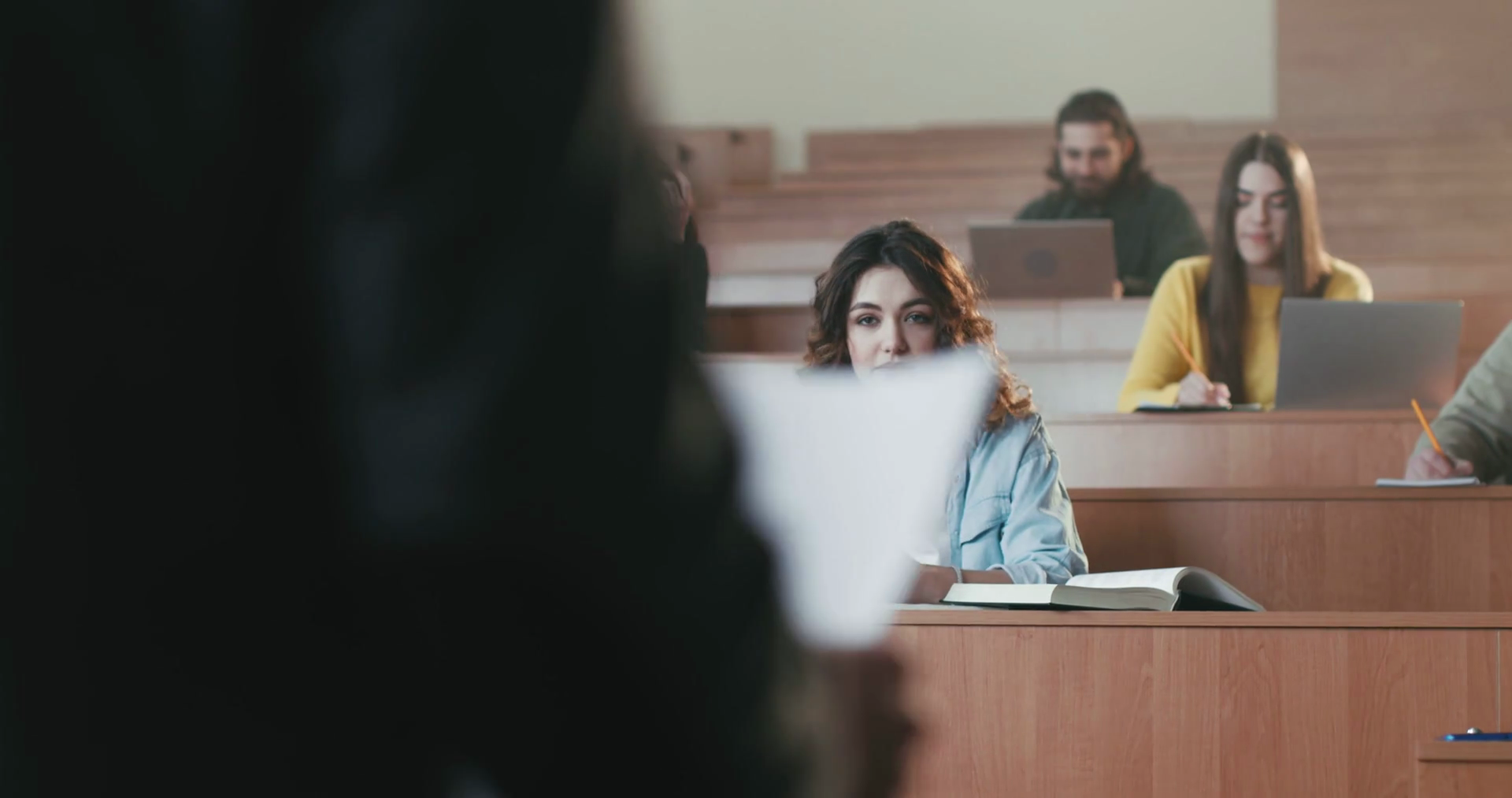 Caucasian Girl Sitting At Lection In Stock Footage SBV-348899453 ...