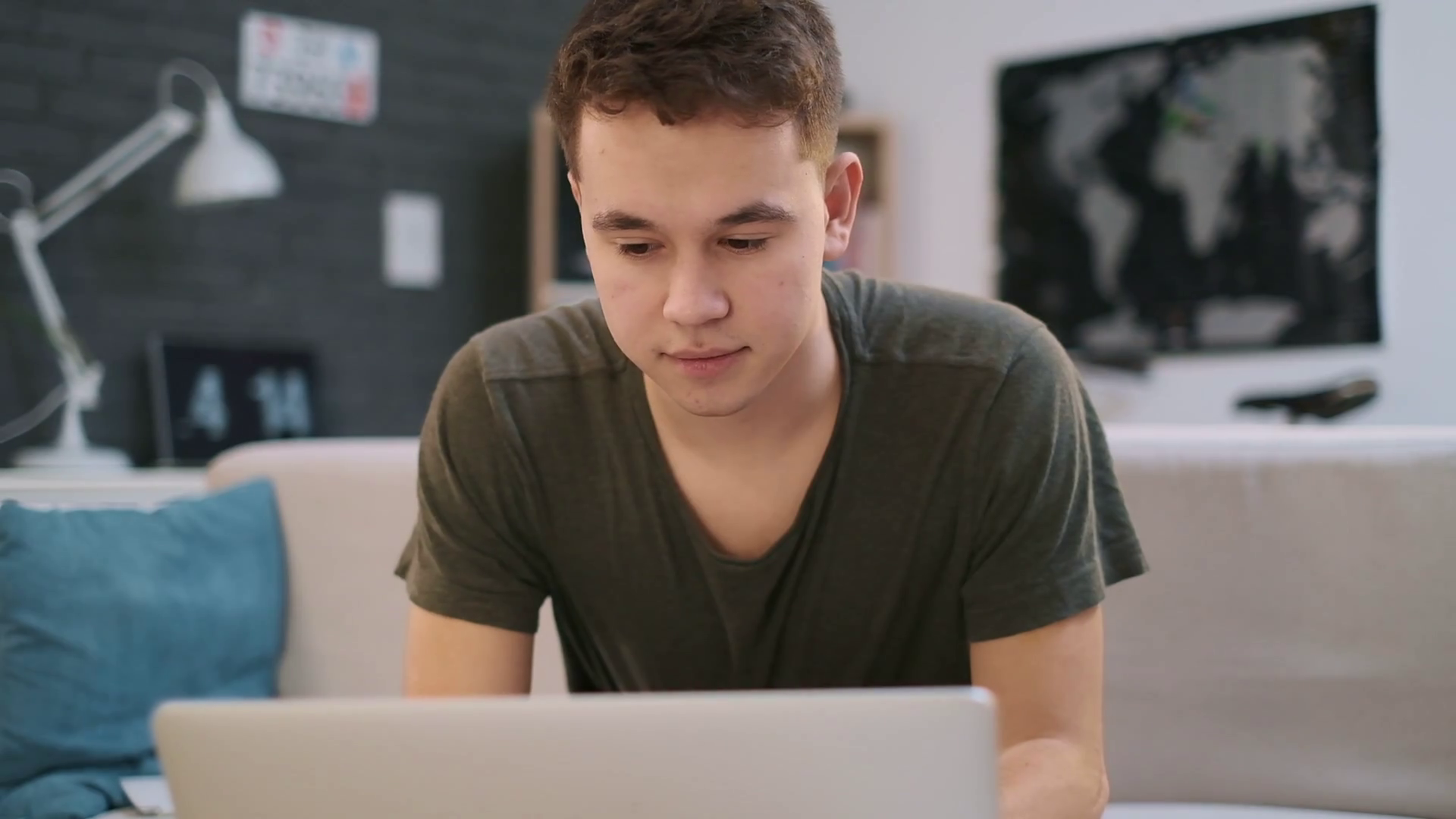 A Young Boy Is Working On Laptop Suddenly Stock Footage SBV-334535333 ...
