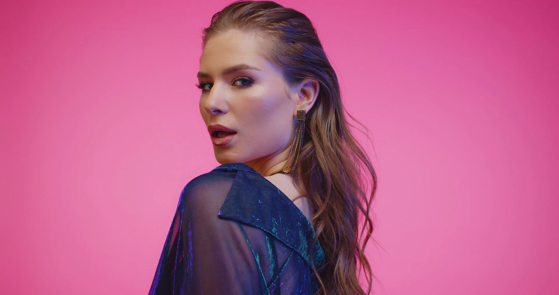 Gorgeous Model Posing In Pink Studio Stock Footage SBV-338239004 ...