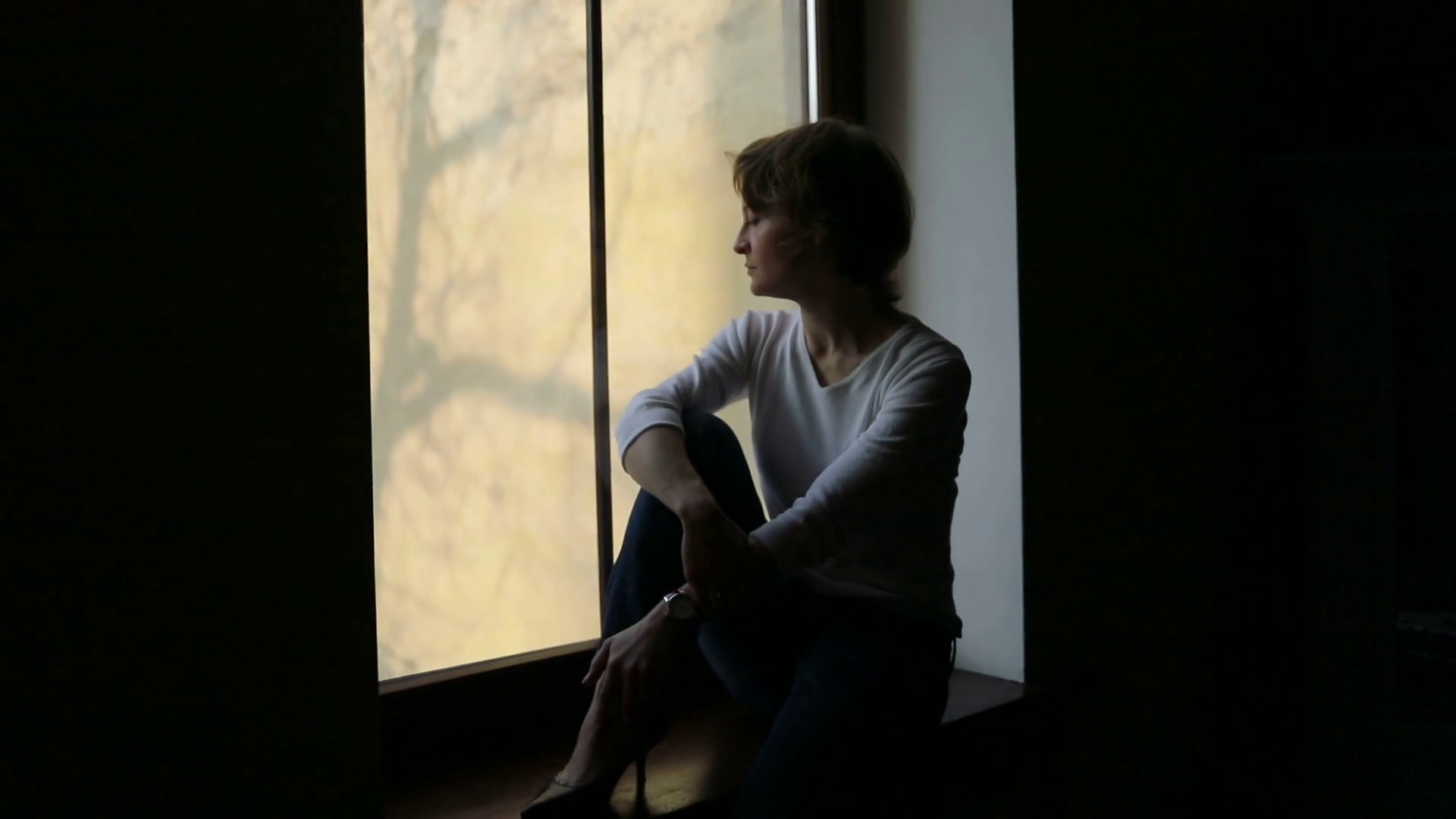 Sad Female Looking Out Windowand Think About Stock Footage SBV ...