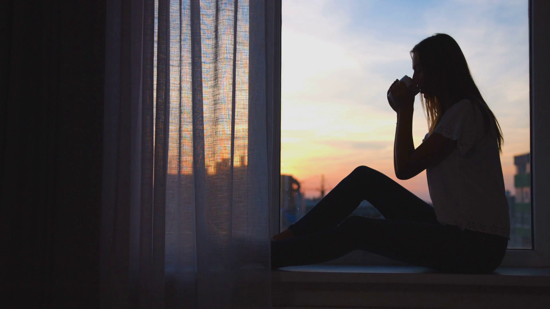 Young Woman Watching Through Window On Stock Footage SBV-315924613 ...