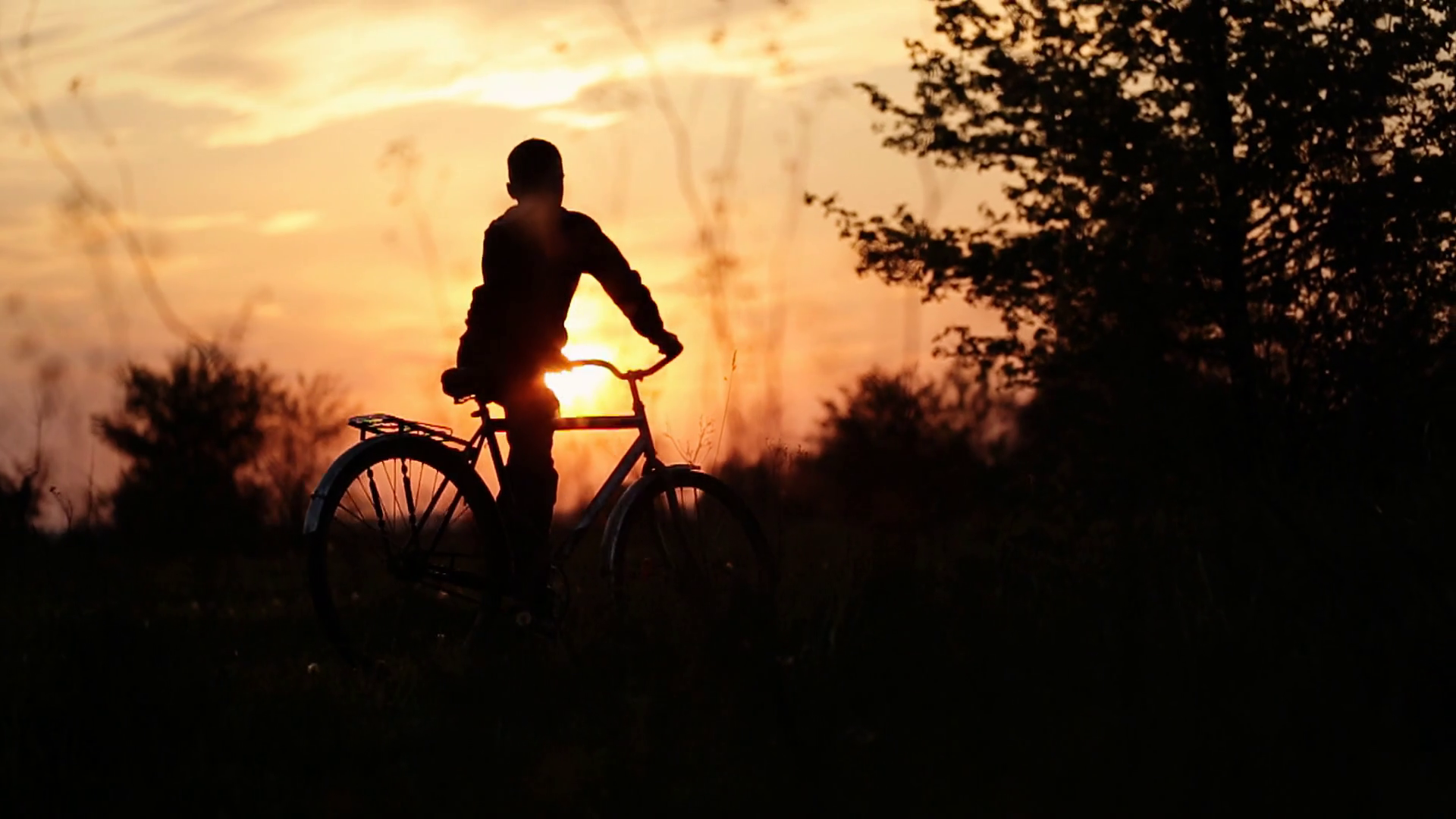 Boy Riding Bicycle In Village Sun Goes Down Stock Footage SBV-307759506 ...