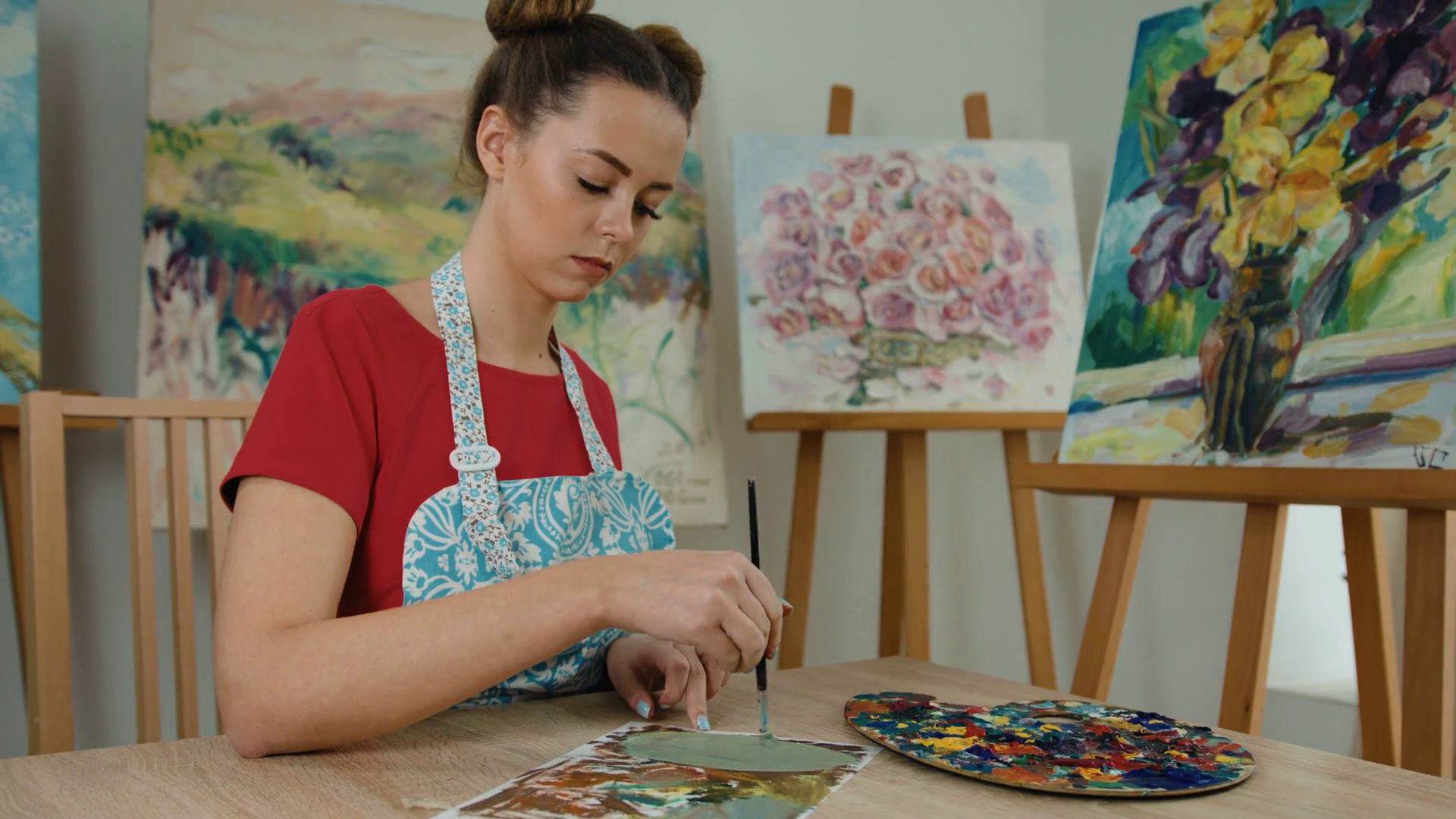 Close-up Of Talented Artist Painting On Stock Footage SBV-313883699 ...