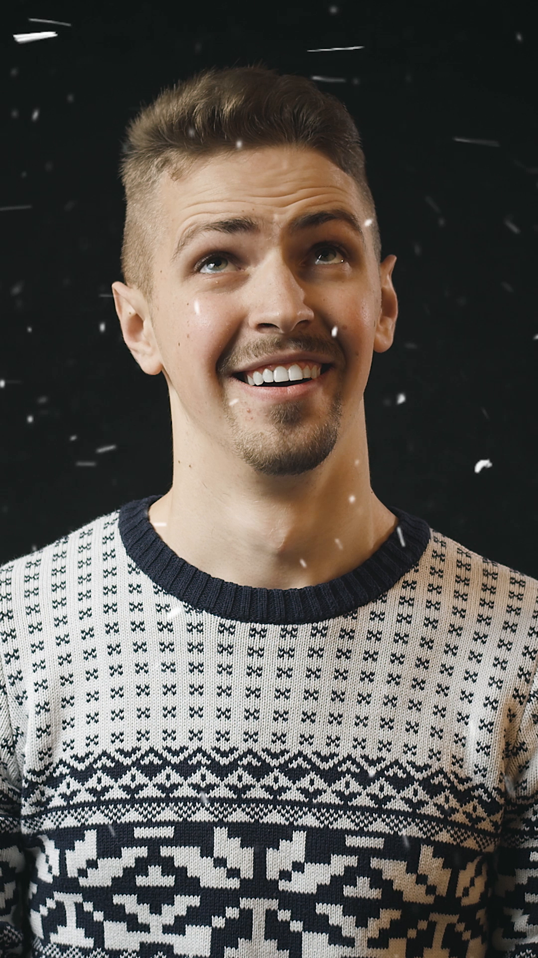 A Man Smiles Joyfully Snowflakes Fall Around Stock Footage SBV ...