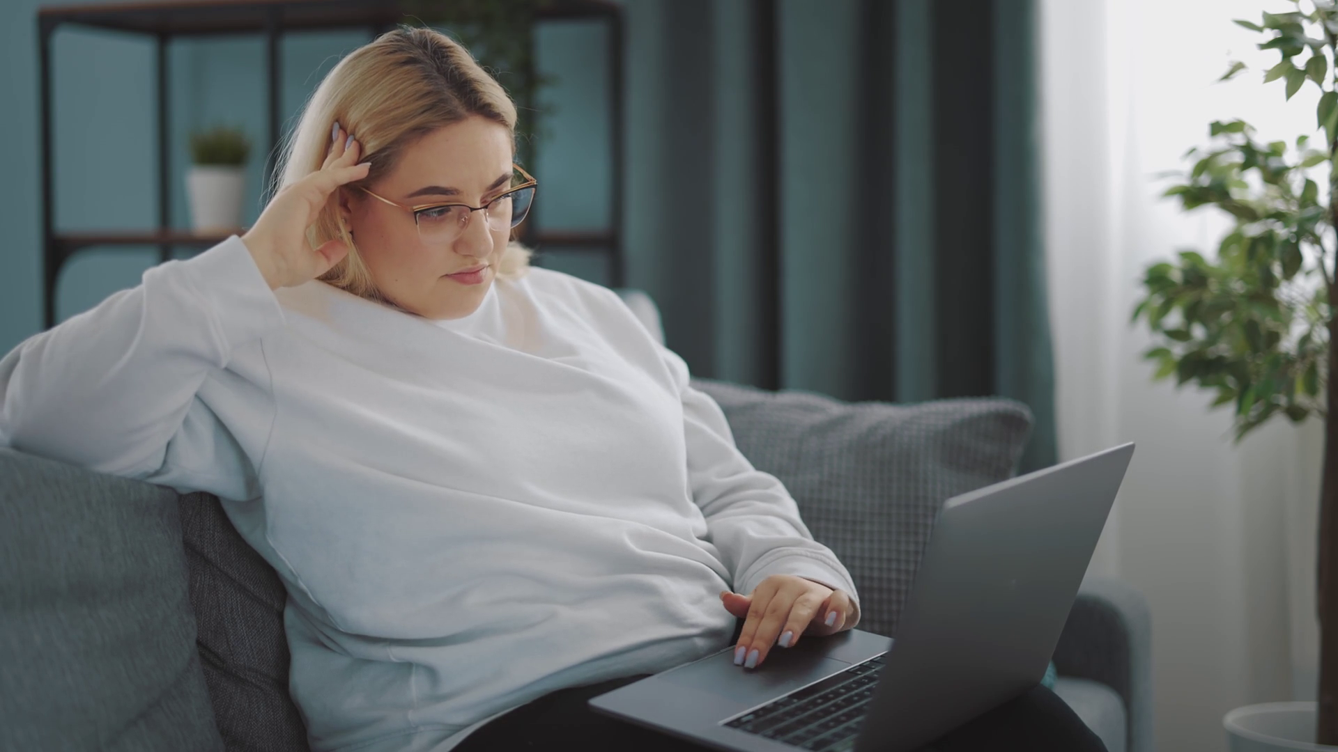 Tired Woman In Eyewear Casual Outfit Sitting Stock Footage SBV ...