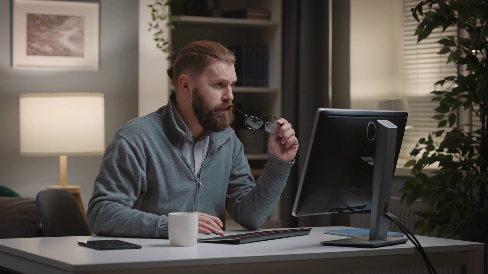 Mature Handsome Man Working On Pc At Home Stock Footage SBV-347440560 ...