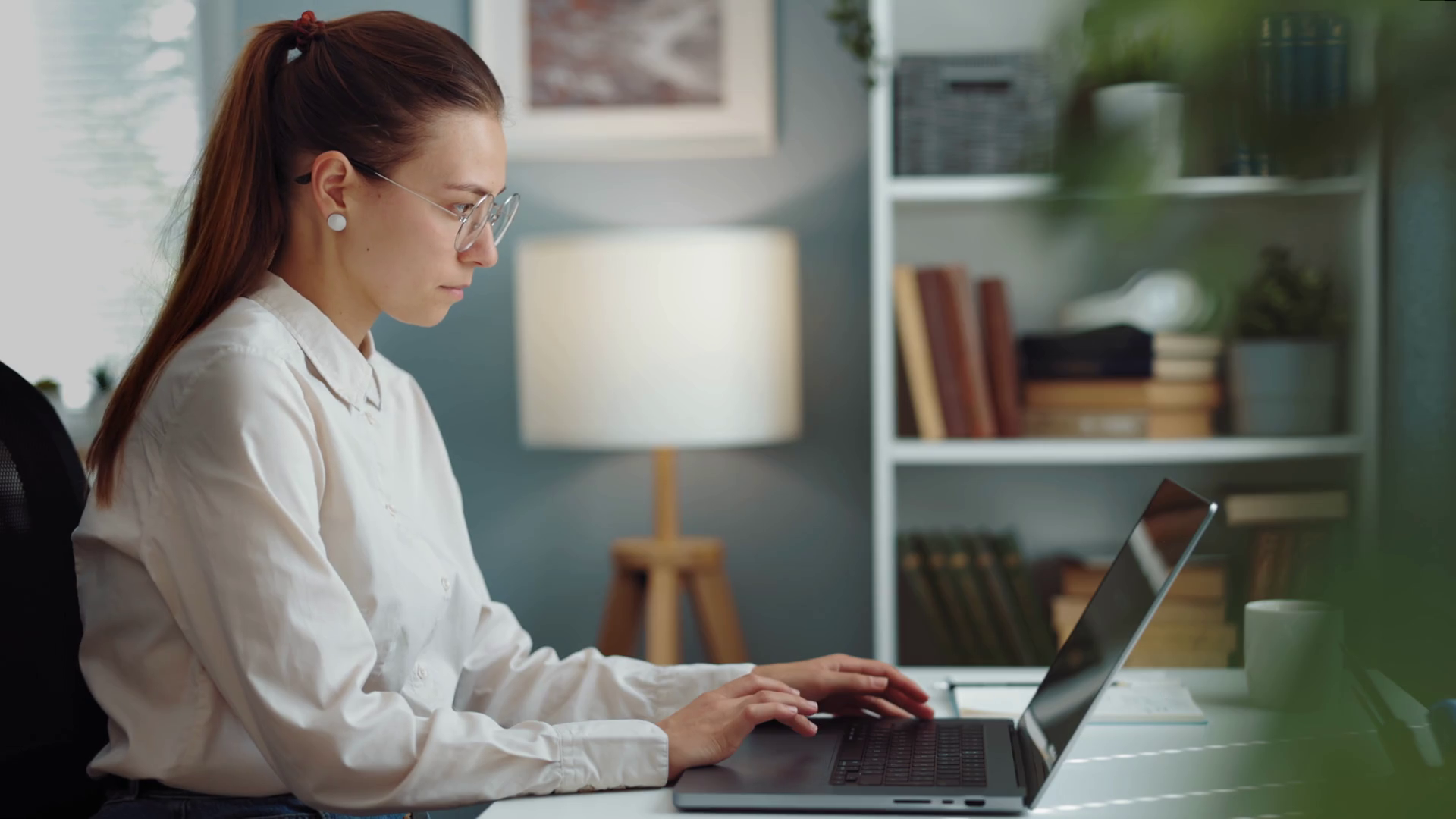 Woman Is Typing On Computer Sitting At Stock Footage SBV-348479194 ...