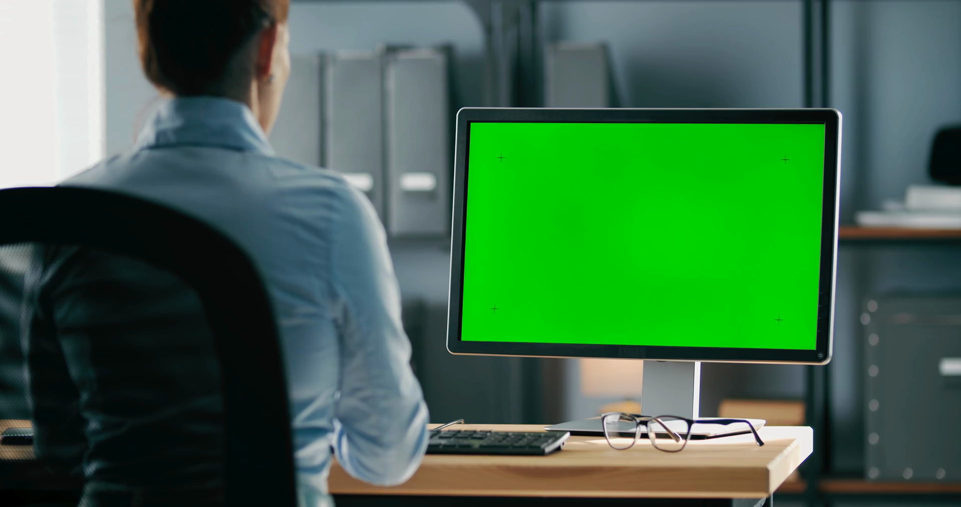 Back View Of Woman Working On Computer With Stock Footage SBV-338942340 ...