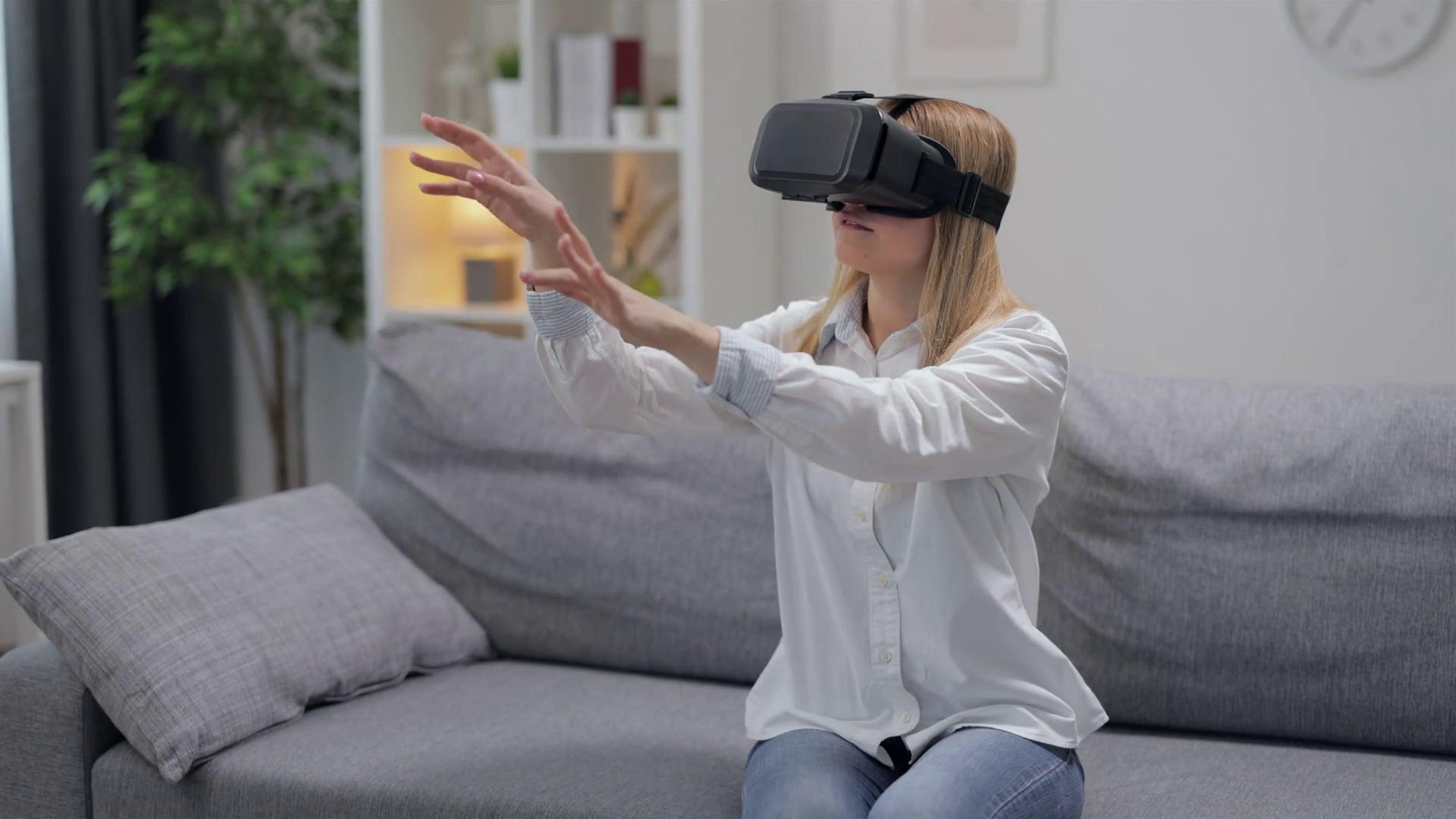 Woman Relaxing On Couch In Vr Headset Stock Footage SBV-338914004 ...