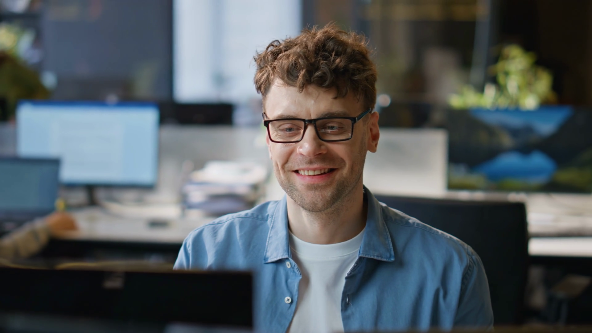 Smiling Programmer Working Computer At Stock Footage SBV-351897109 ...