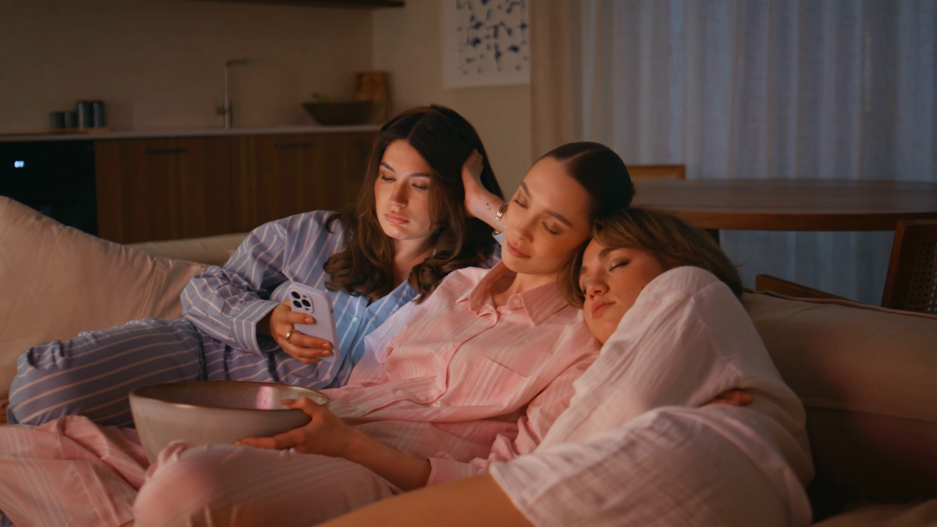 Relaxed Women In Pajamas Napping At Movie Stock Footage SBV-352084443 ...