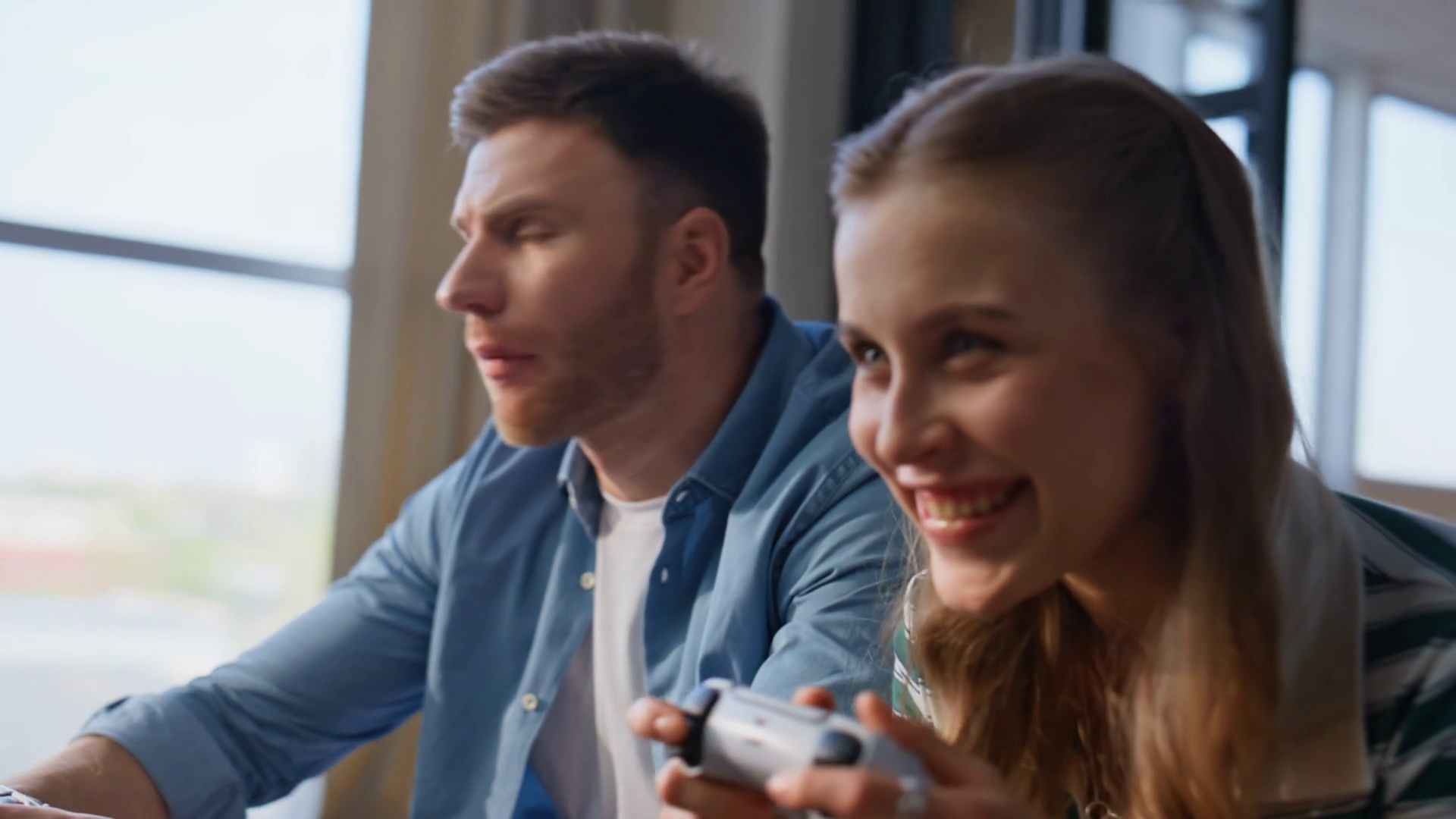 Video Gaming Couple Playing Together Sitting Stock Footage SBV ...