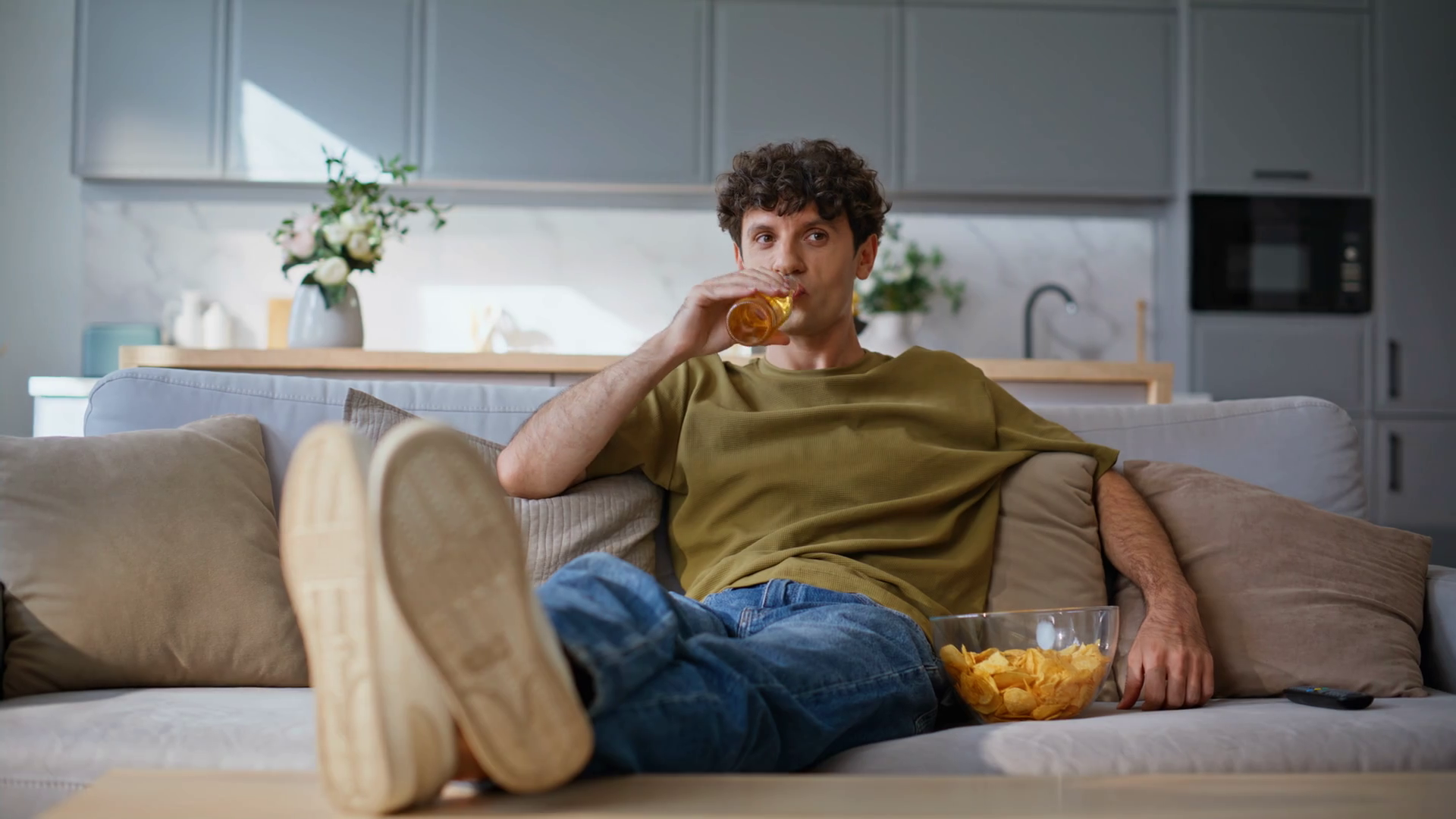 Relaxed Man Watching Show On Tv Resting At Stock Footage SBV-351728489 ...