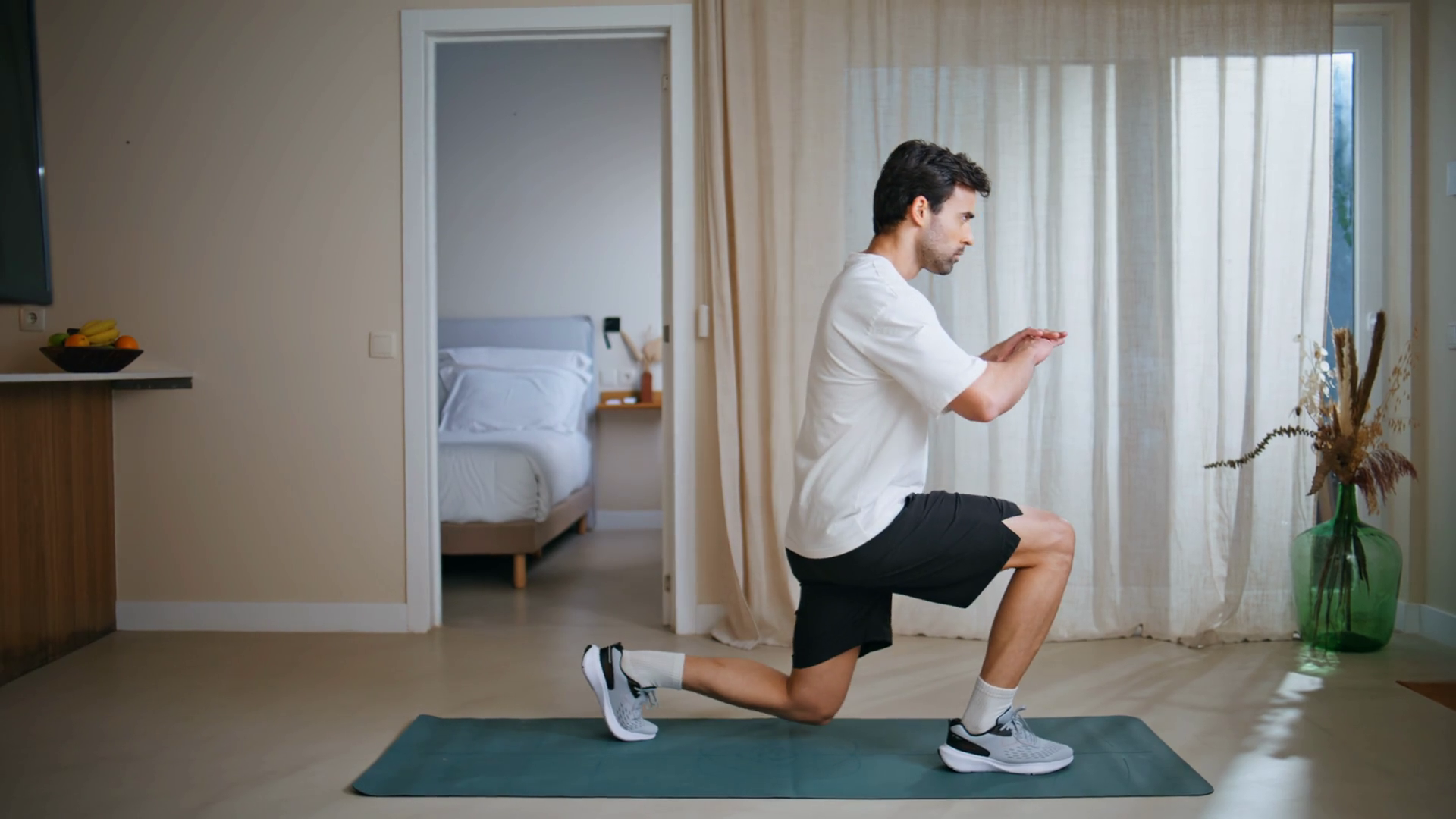 Motivated Guy Practicing Lunges At Home Stock Footage SBV-351845991 ...