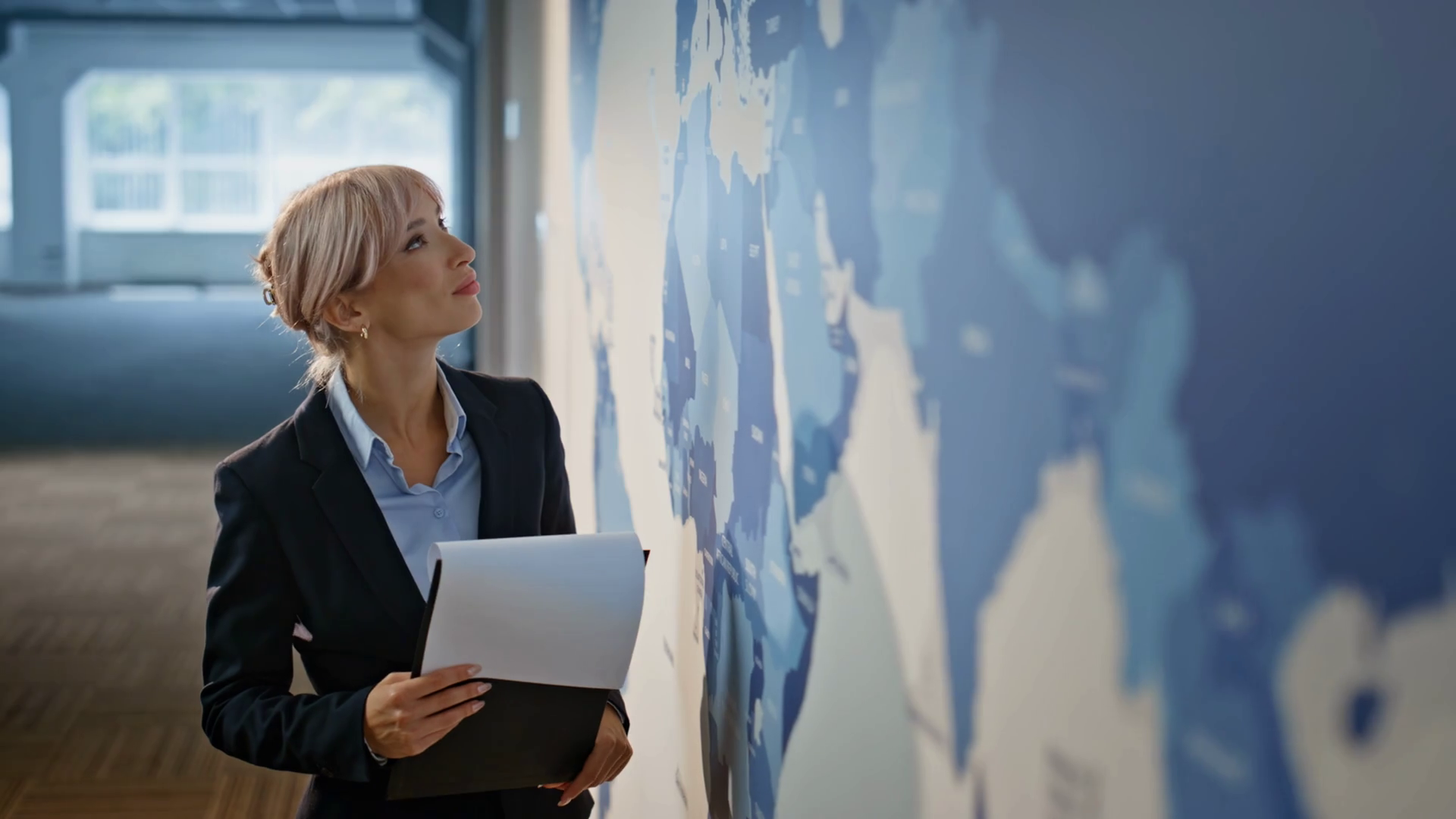 Inspired Marketer Looking World Map In Stock Footage SBV-351881795 ...