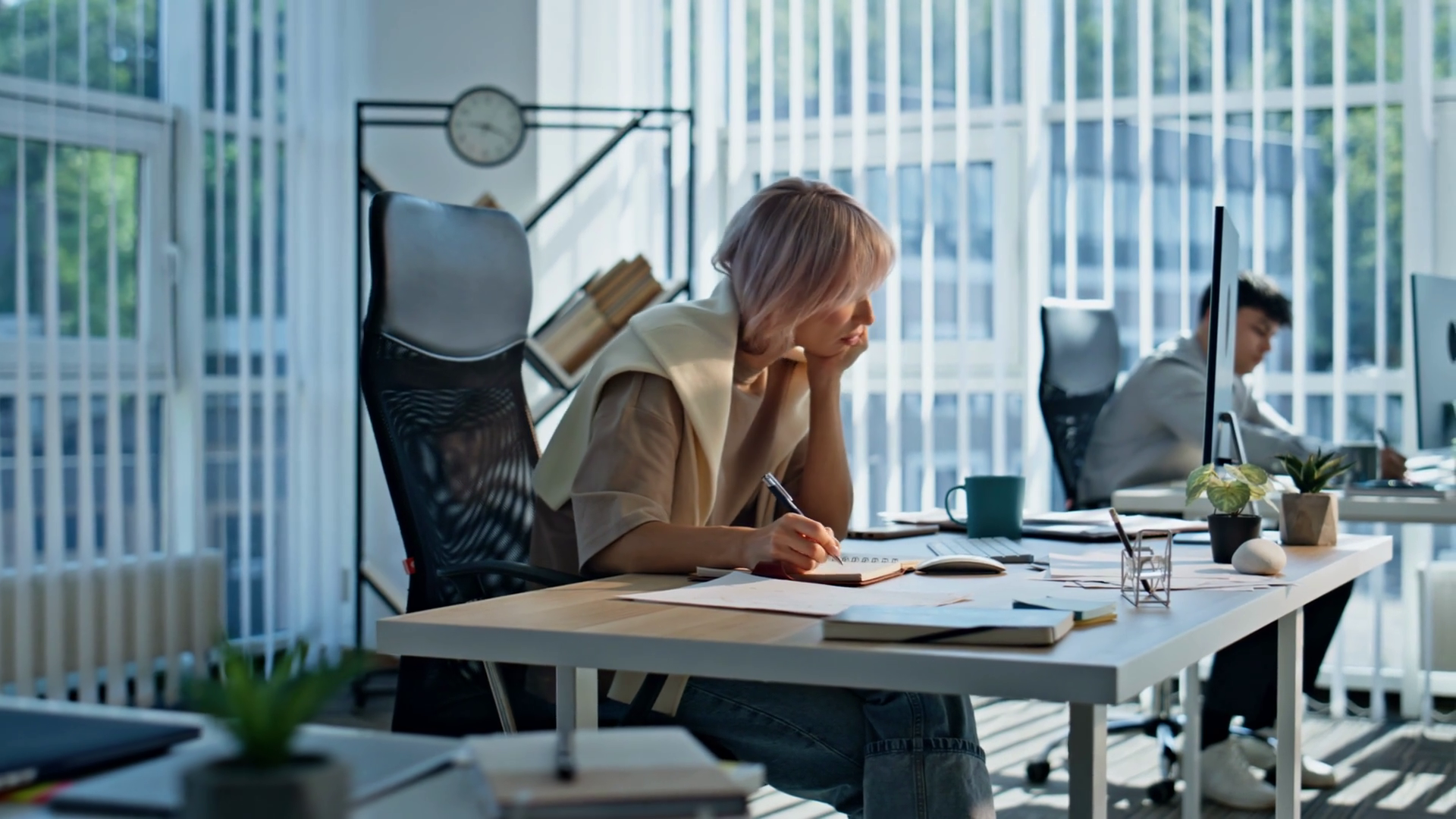 Exhausted Manager Noticing Copybook Working Stock Footage SBV-351883309 ...