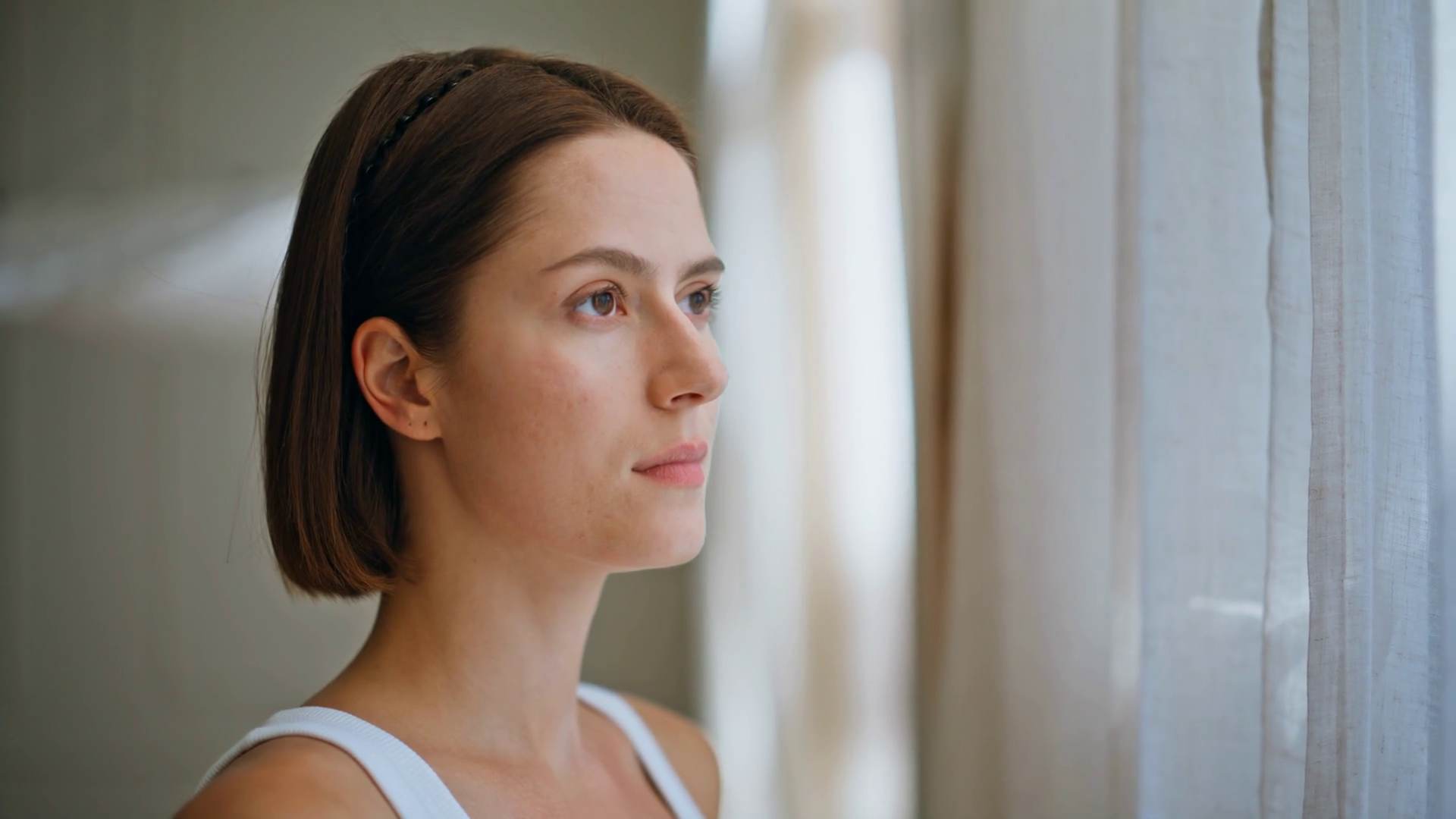 Portrait Thoughtful Woman Gazing Out Window Stock Footage SBV-352006667 ...