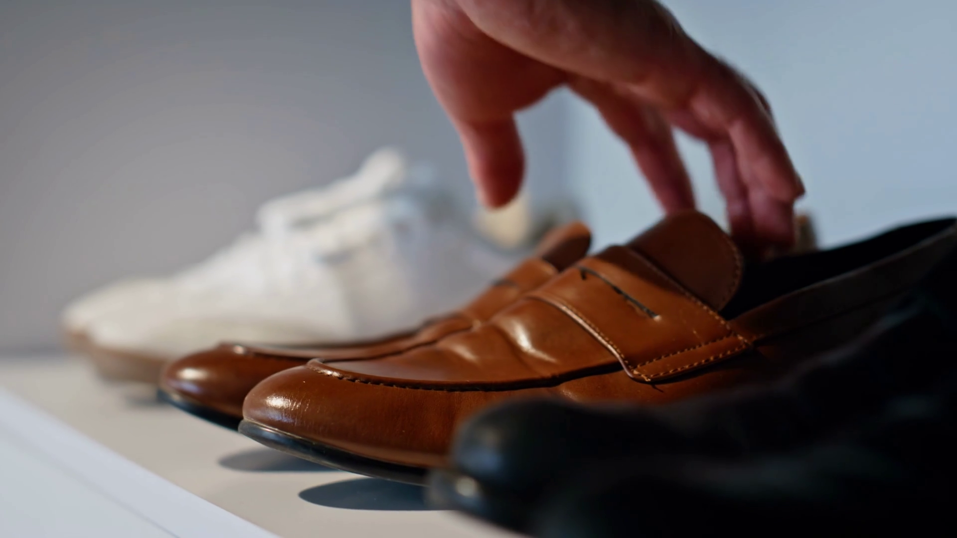 Man Hand Taking Footwear At Expensive Stock Footage SBV-351955602 ...