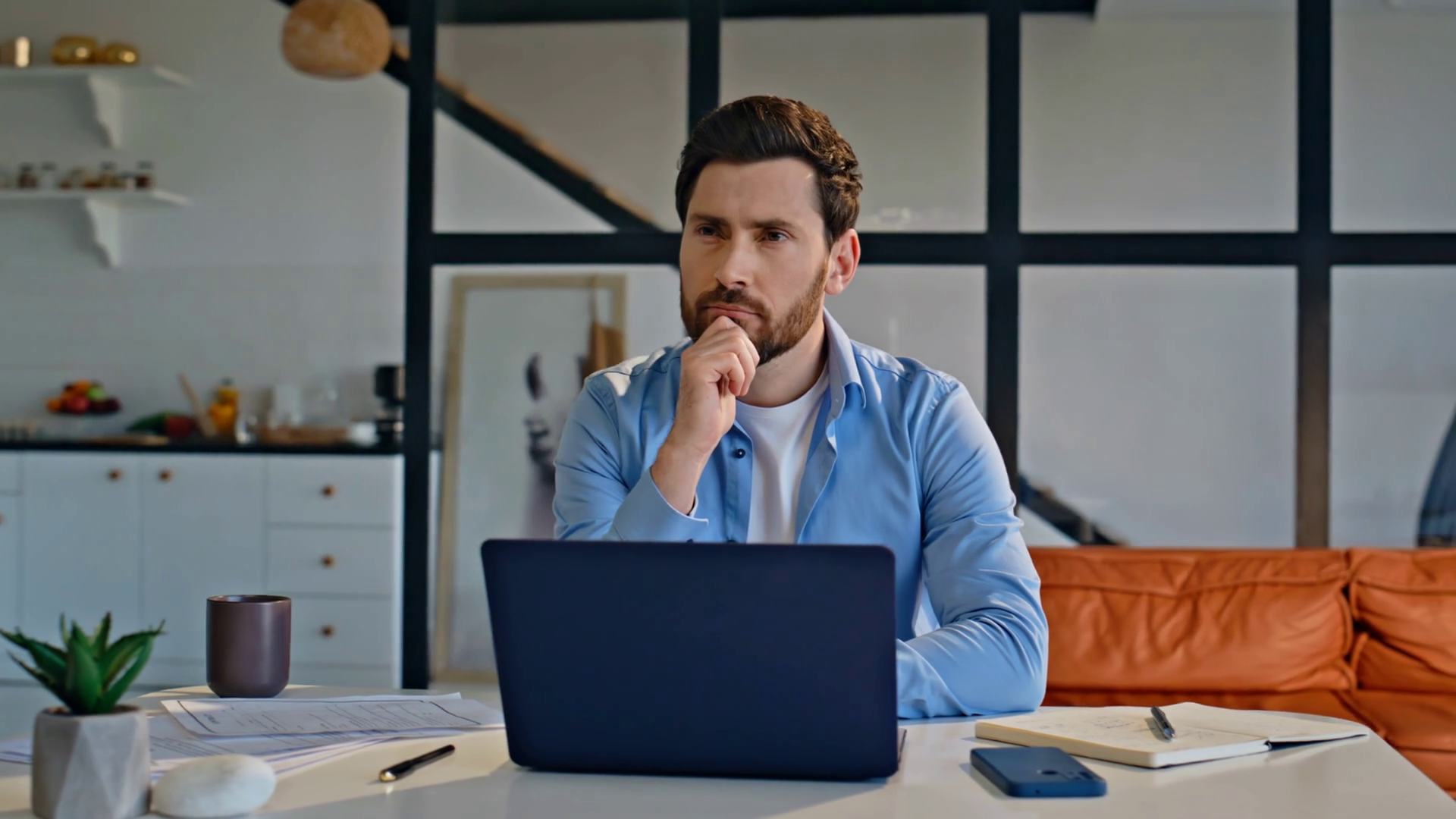 Creative Manager Pondering Project At House Stock Footage SBV-351973201 ...