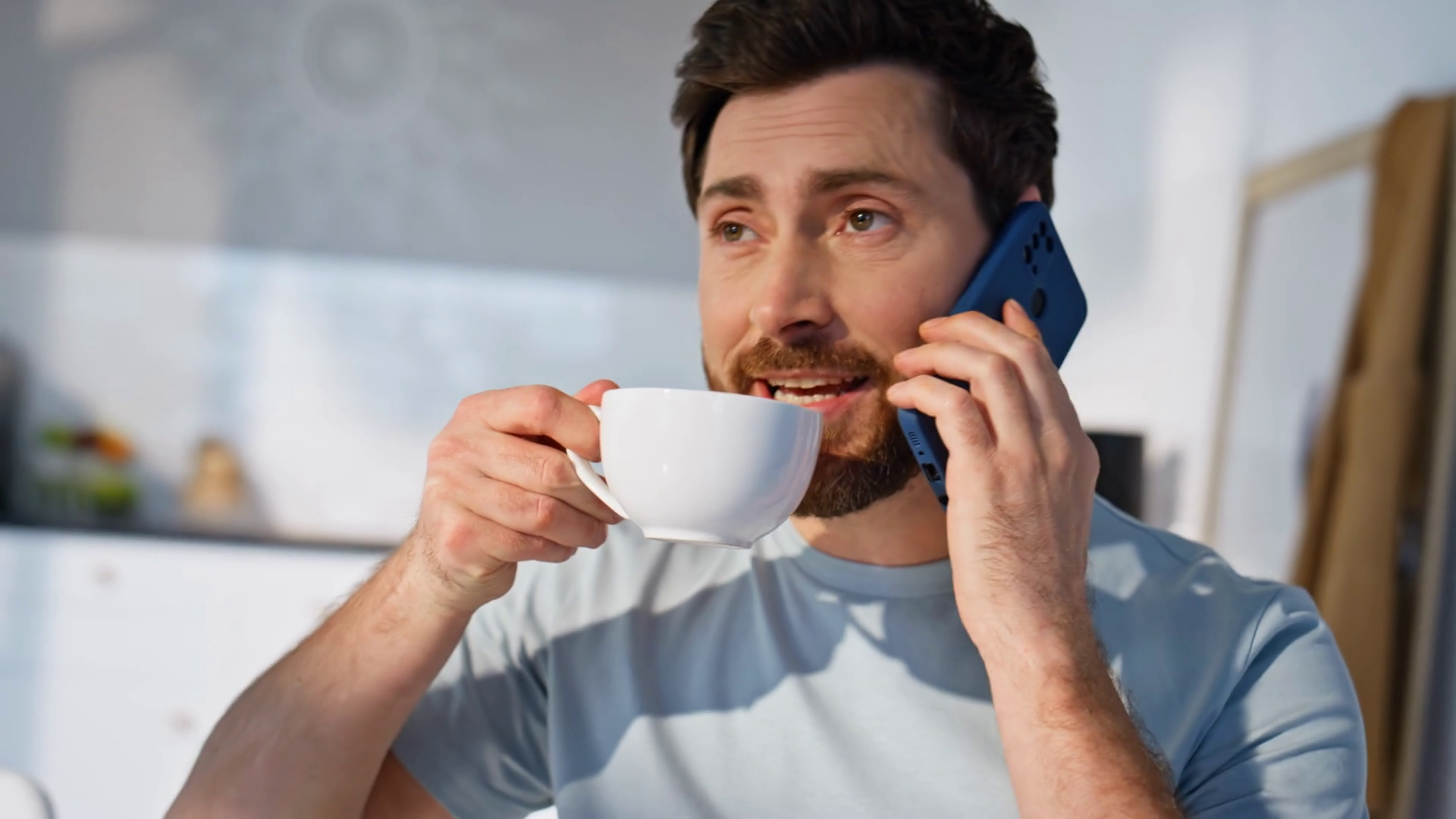 Guy Hand Taking Coffee Cup Calling Stock Footage SBV-351966512 ...