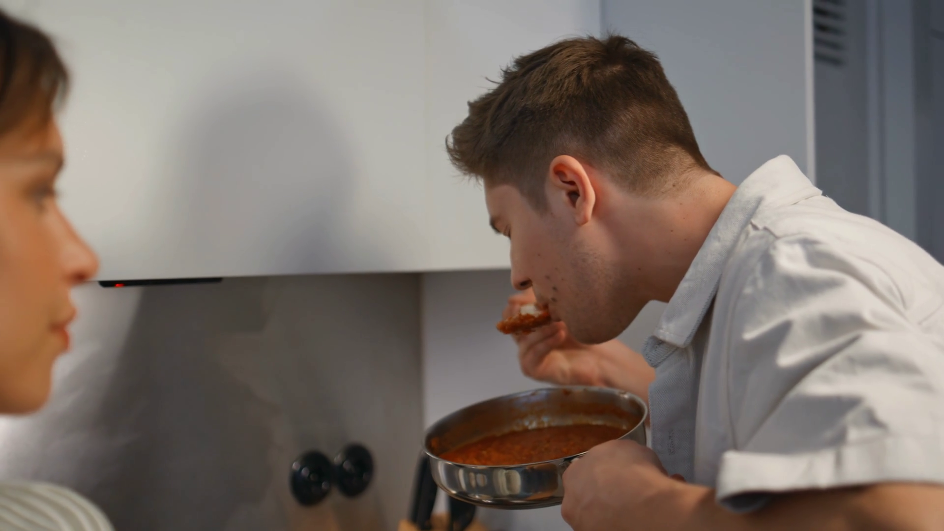 Closeup Man Tasting Food In Kitchen Couple Stock Footage SBV-352126760 ...