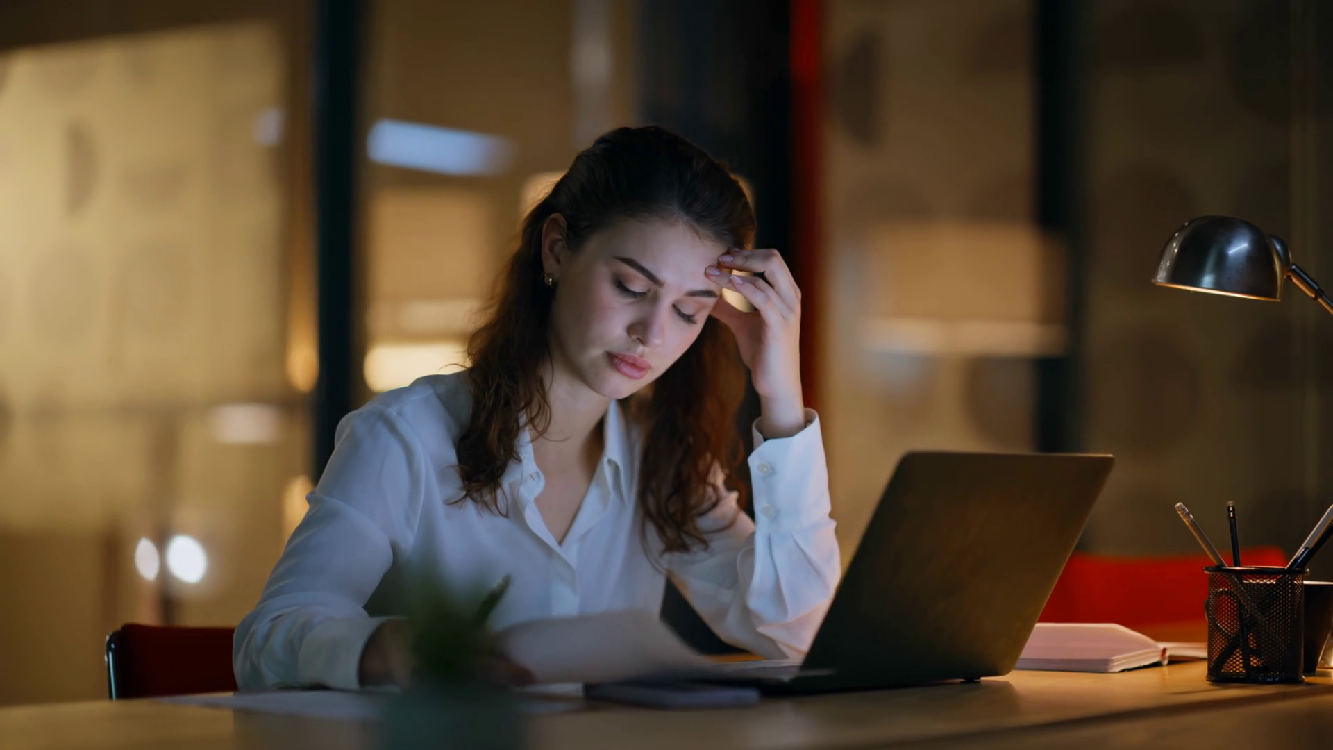 Manager Unmotivated To Overtime Work Sitting Stock Footage SBV ...