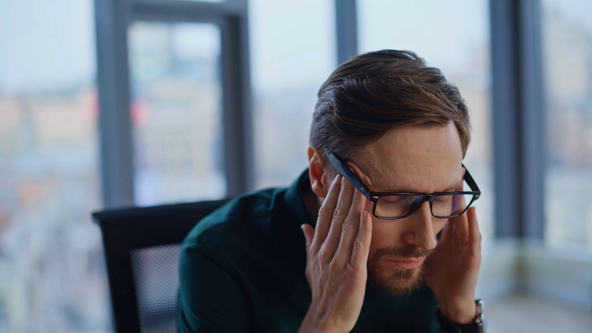 Tired Ceo Suffering Eyestrain Taking Off Stock Footage SBV-352666047 ...
