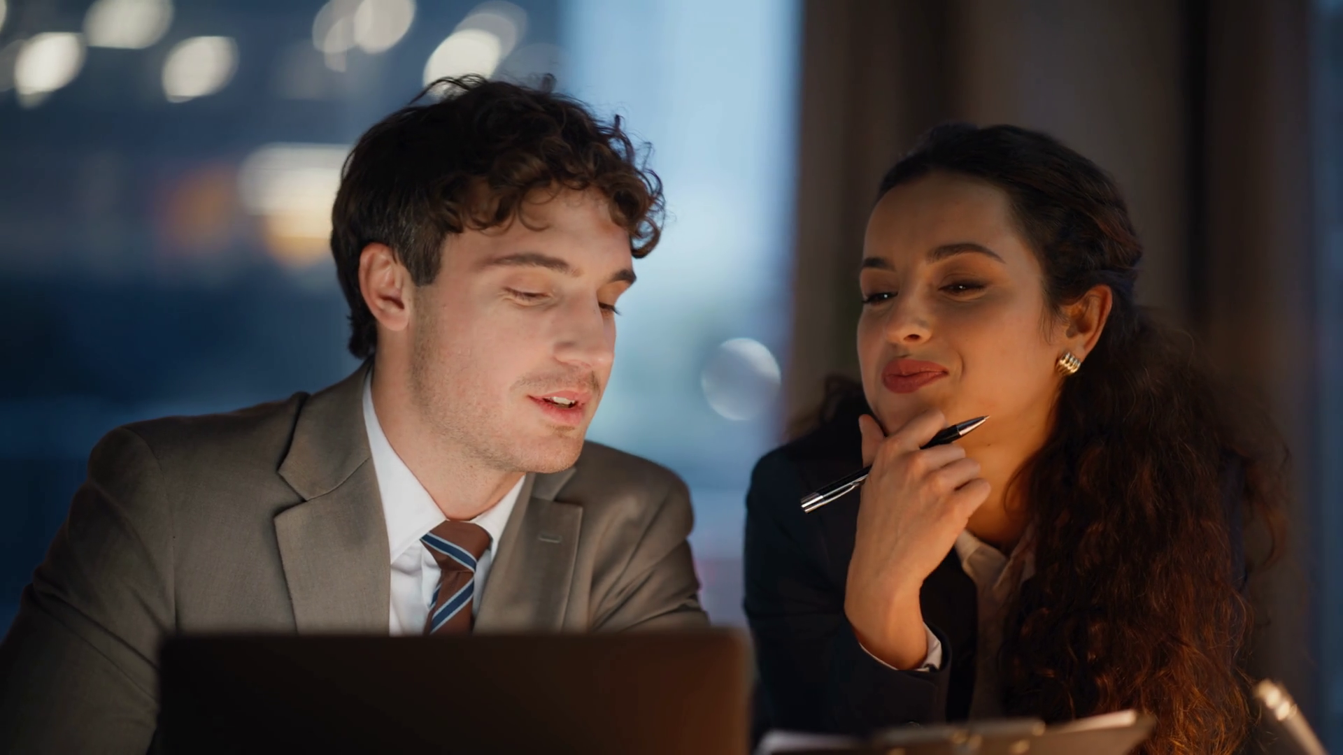 Night Colleagues Flirting At Workplace Stock Footage SBV-352369848 ...