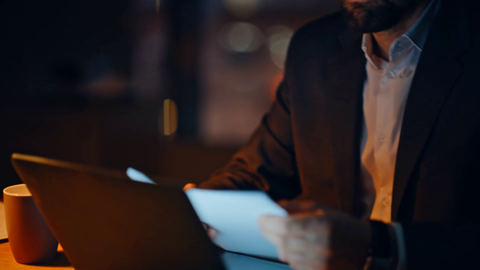 Satisfied Man Working Late Taking Papers At Stock Footage SBV-352826478 ...