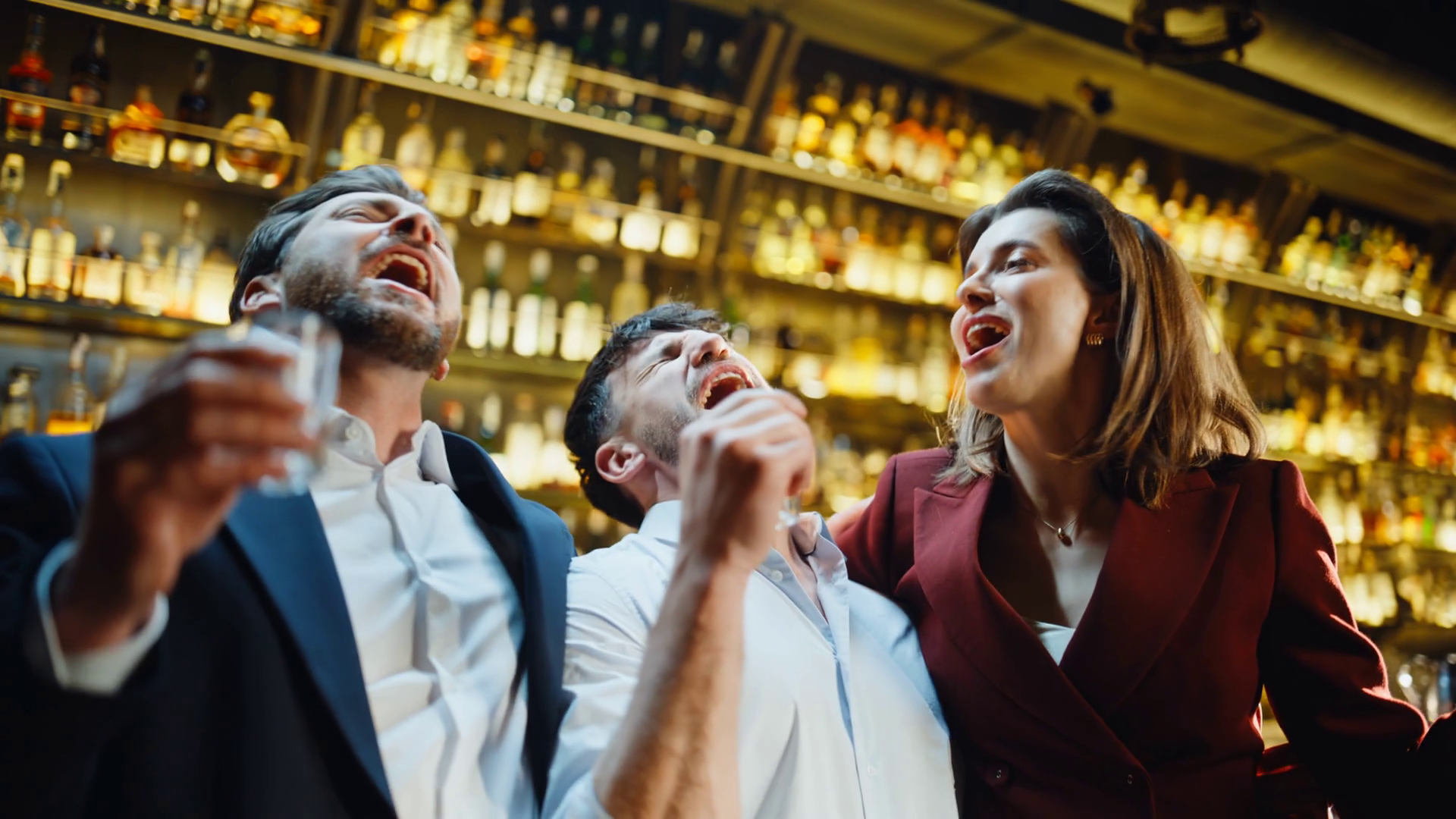 Drunk Coworkers Singing In Bar Holding Shots Stock Footage SBV ...