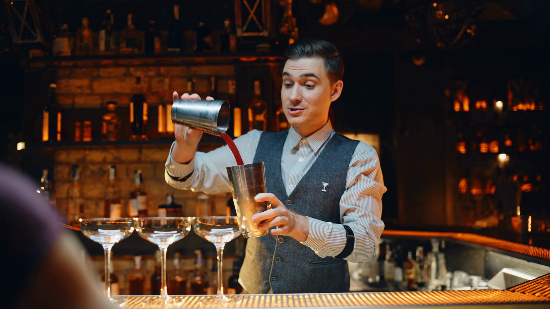 Cheerful Bartender Shaking Cocktail Standing Stock Footage SBV ...