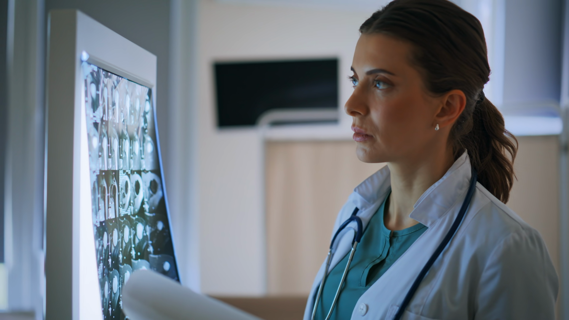 Serious Physician Checking X-ray Scans Stock Footage SBV-353583278 ...