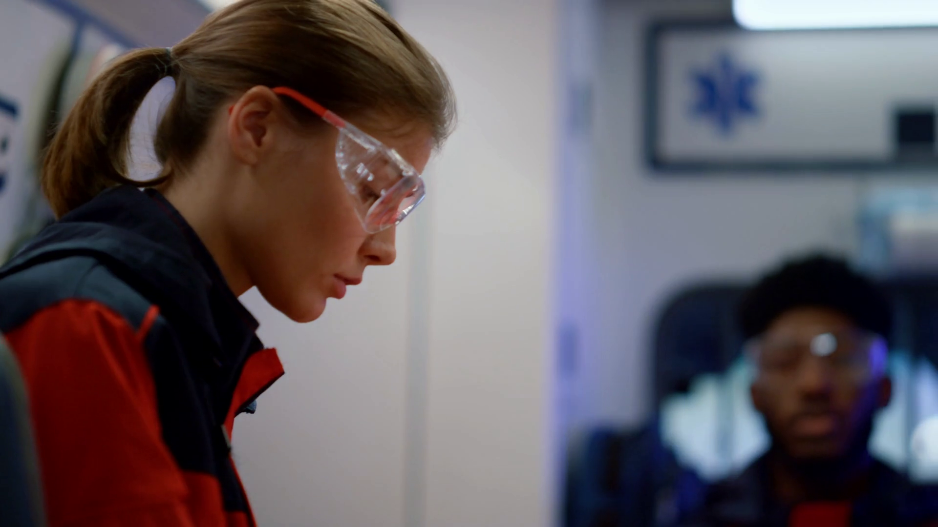 Side View Serious Ambulance Paramedic Stock Footage SBV-346739306 ...