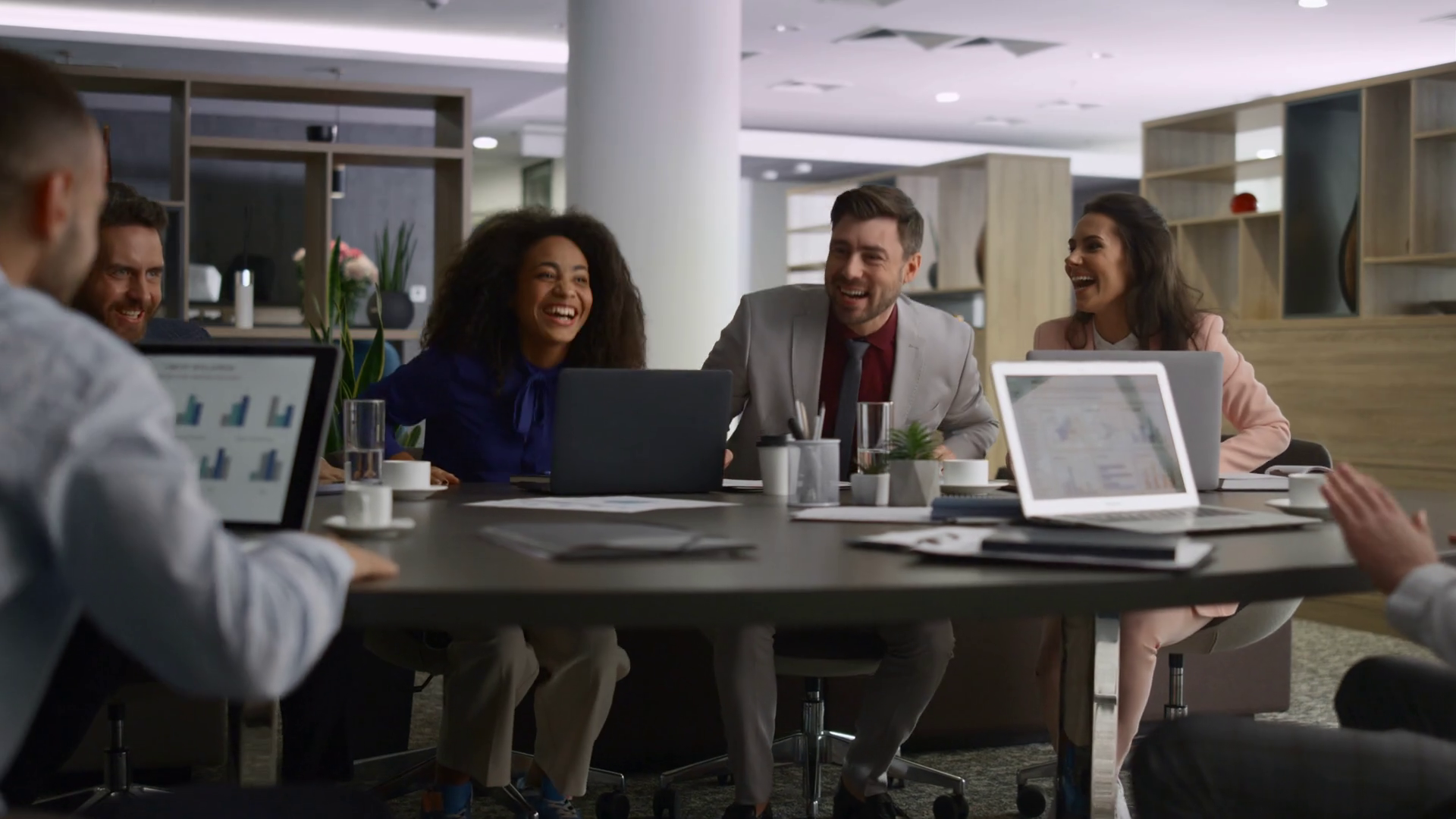 Multiracial Employees Celebrating Successful Stock Footage SBV ...