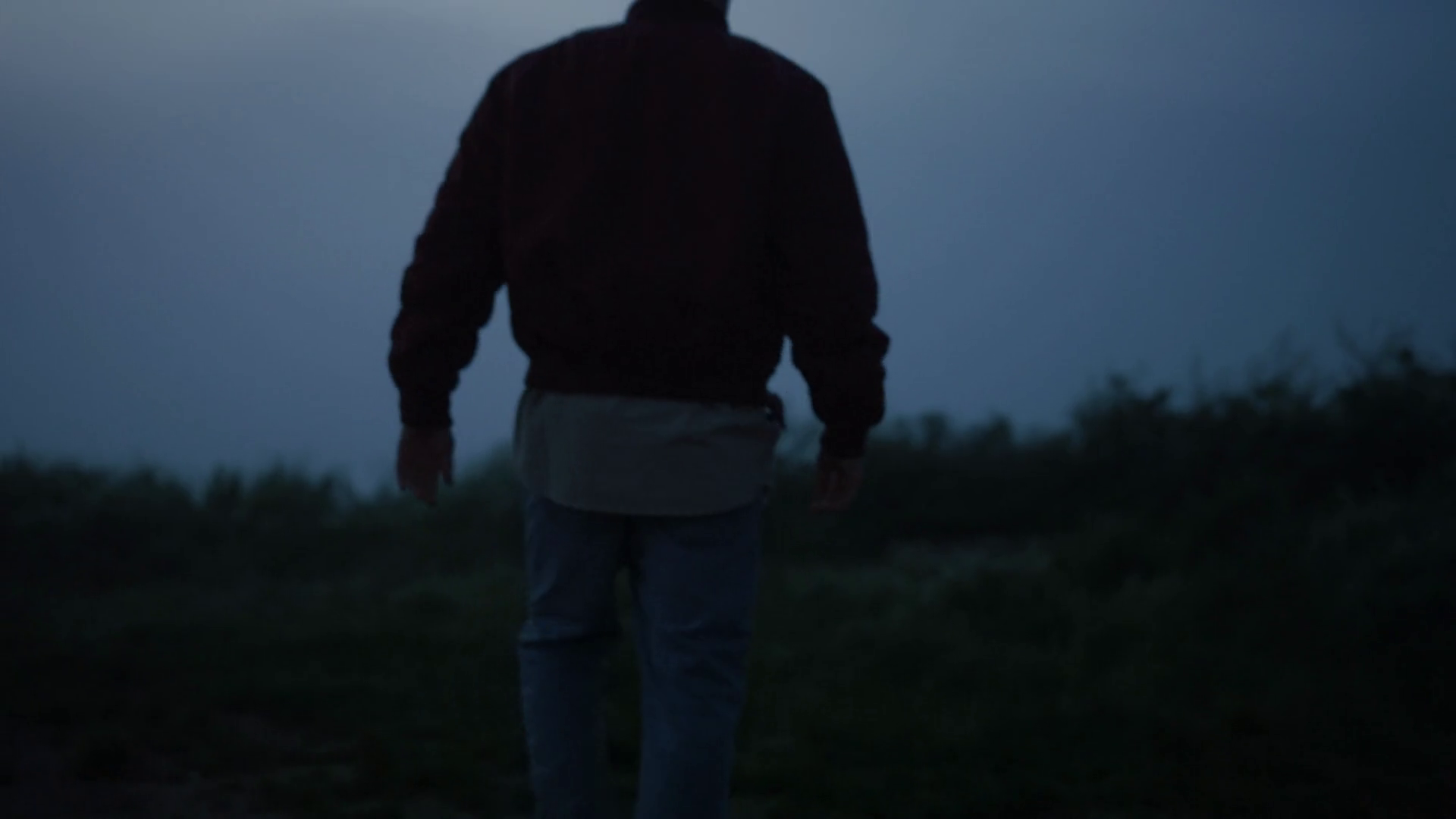 Back view casual man walking in field. Inspired guy felling freedom in ...