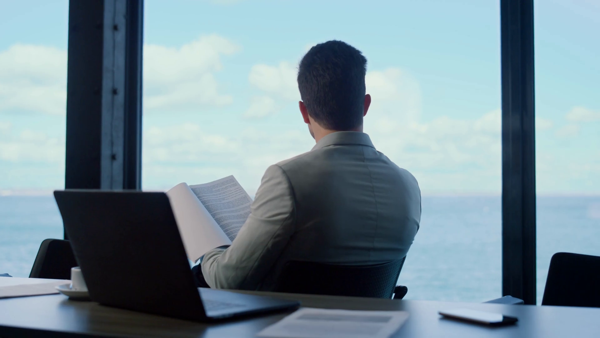 Investor Reading Contract Papers At Sea View Stock Footage SBV ...