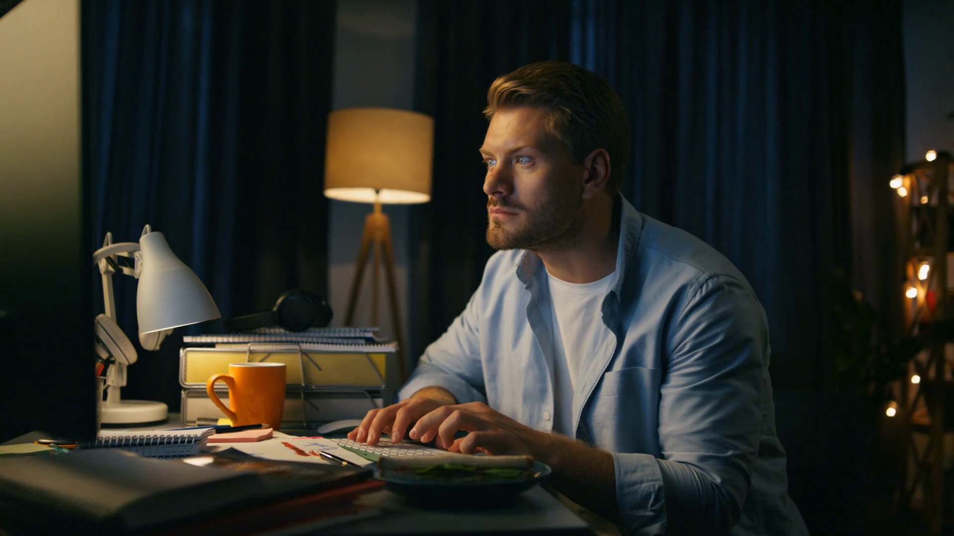 Serious Person Reading Pc At Home Night Stock Footage SBV-347274036 ...