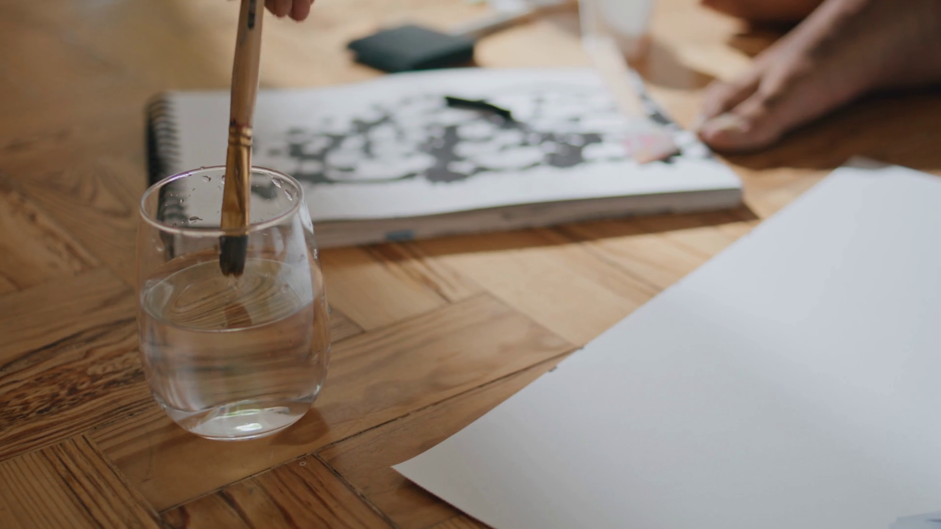 Man Hands Clean Paintbrush In Water Glass Stock Footage SBV-347367998 ...