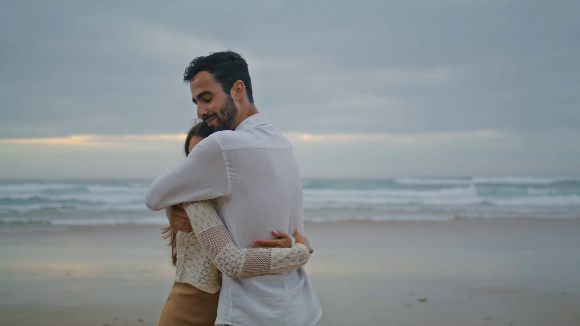 Carefree Newlyweds Cuddling On Evening Beach Stock Footage SBV ...