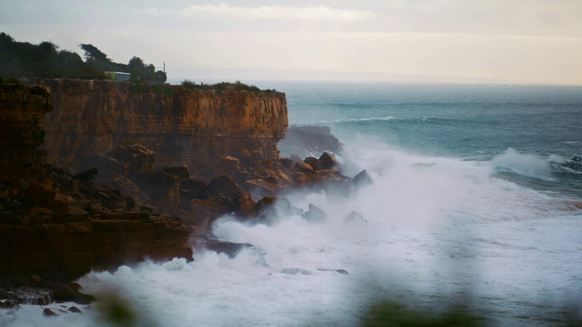 Stormy Ocean Breaking Cliffs In Slow Motion Stock Footage SBV-347528428 ...