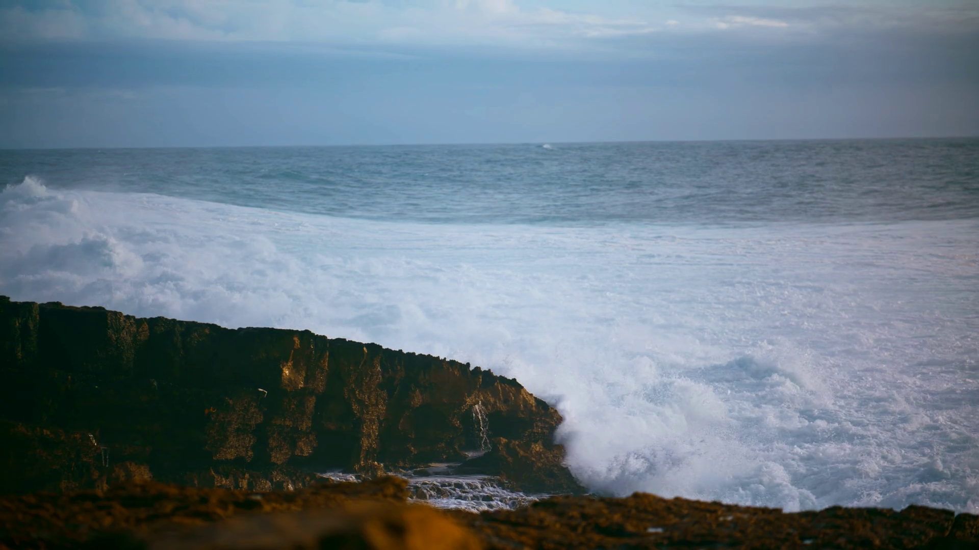 Beautiful Waves Crashing Rocky Shore Foaming Stock Footage SBV ...
