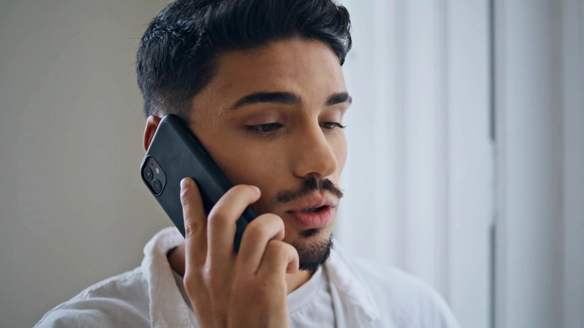 Focused Guy Call Cellphone At Flat Portrait Stock Footage SBV-348757737 ...