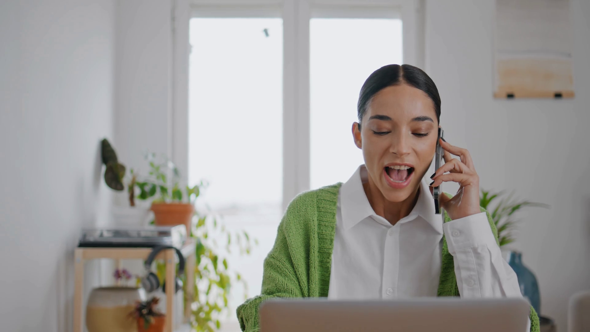 Emotional Girl Calling Phone At Room Closeup Stock Footage SBV ...