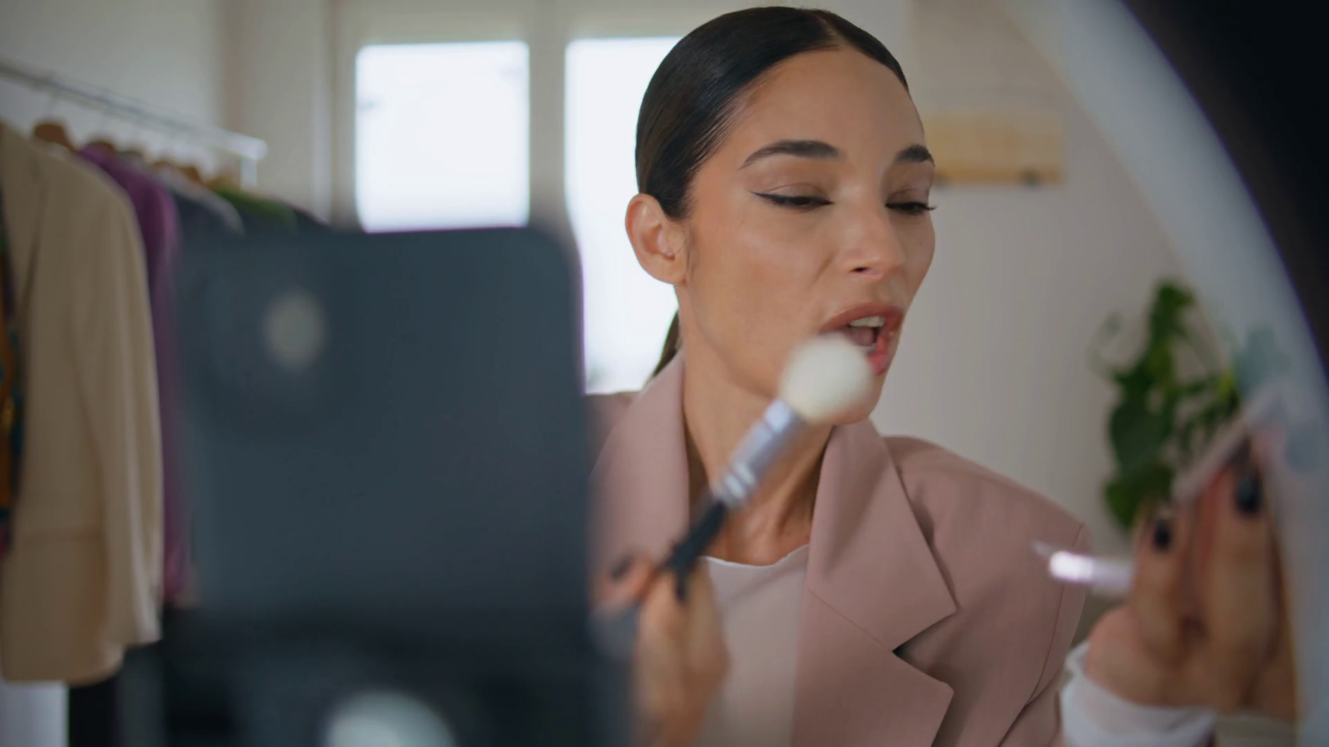 Makeup Creator Applying Foundation Talking Stock Footage SBV-347620069 ...